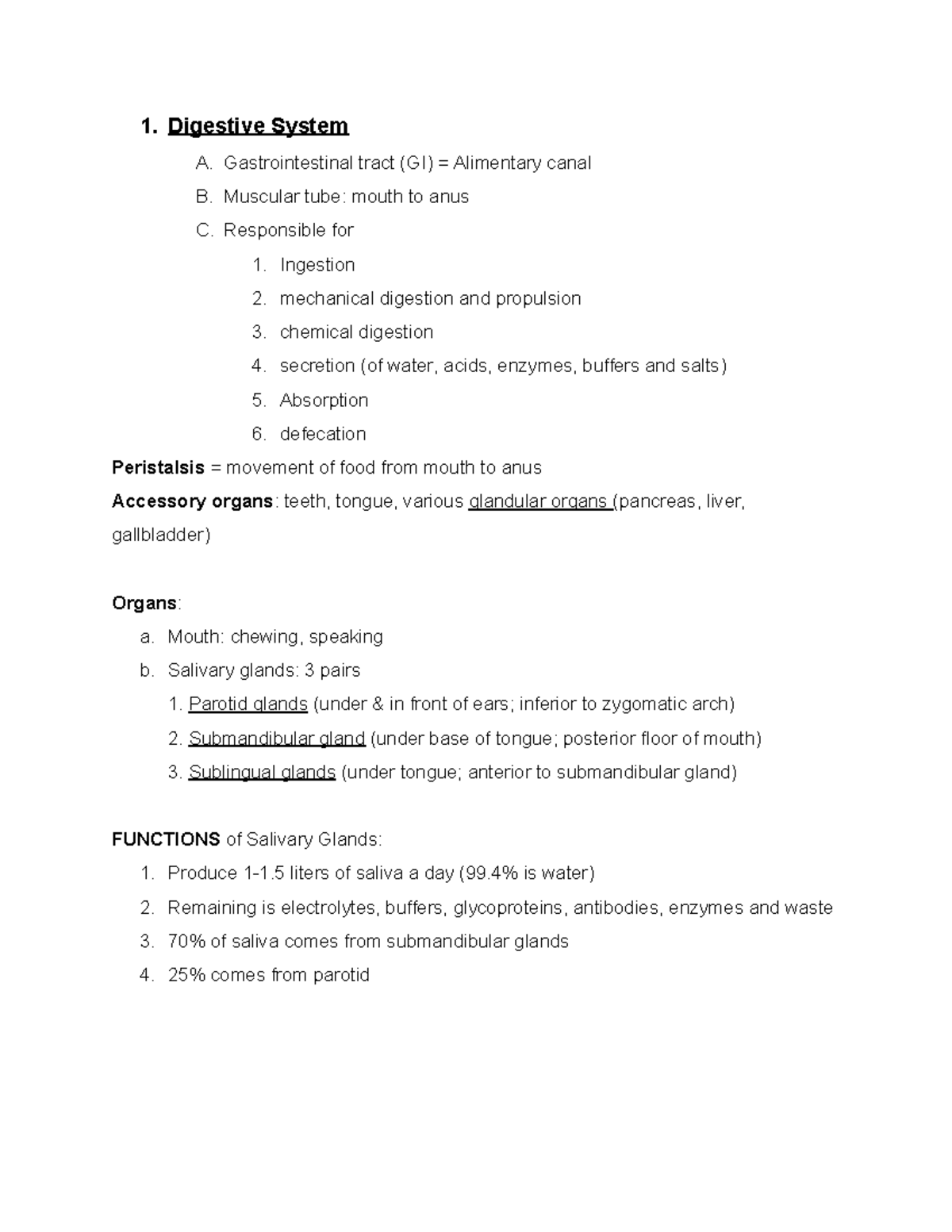 Digestive System - Lecture notes 2-5 - 1. Digestive System A ...