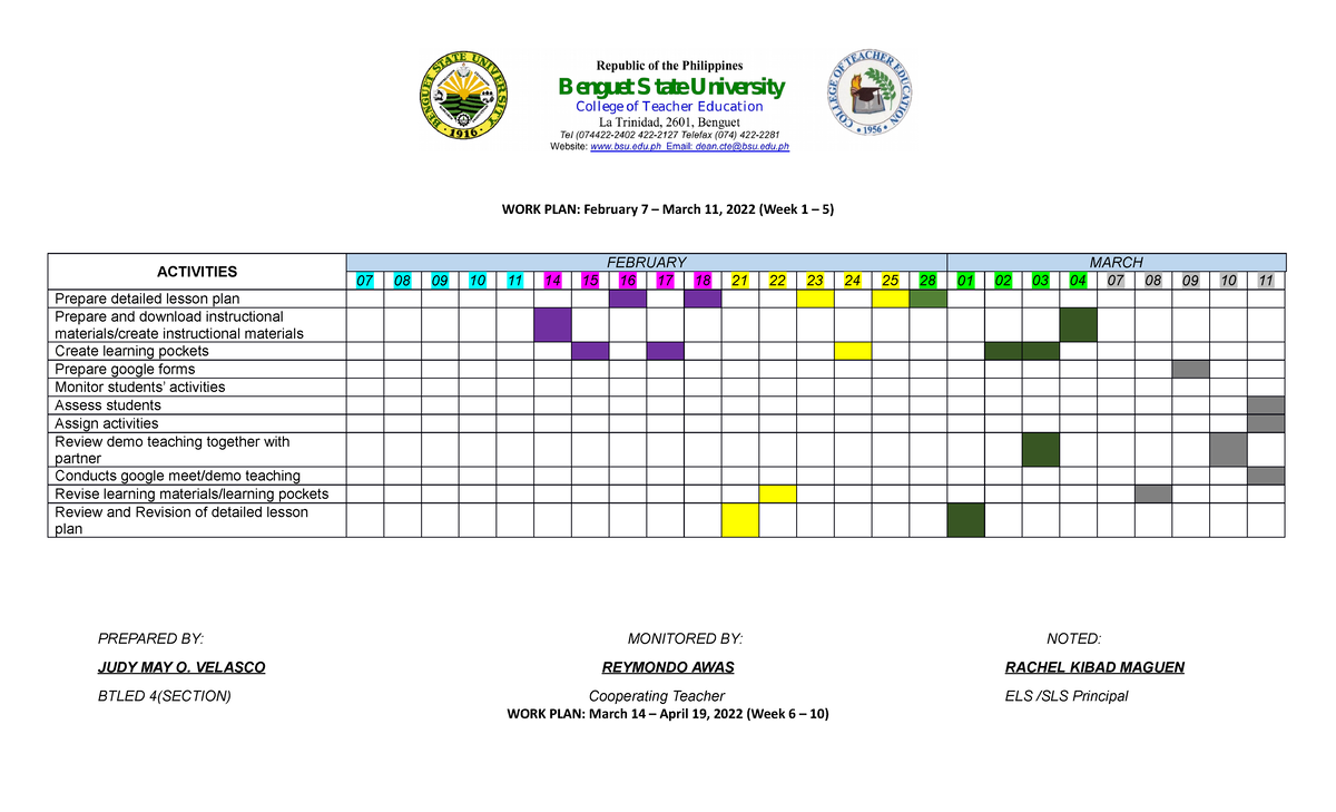 Workplan Teaching-Internship.docx SLS - WORK PLAN: February 7 – March 11, 2022 (Week 1 – 5 ...