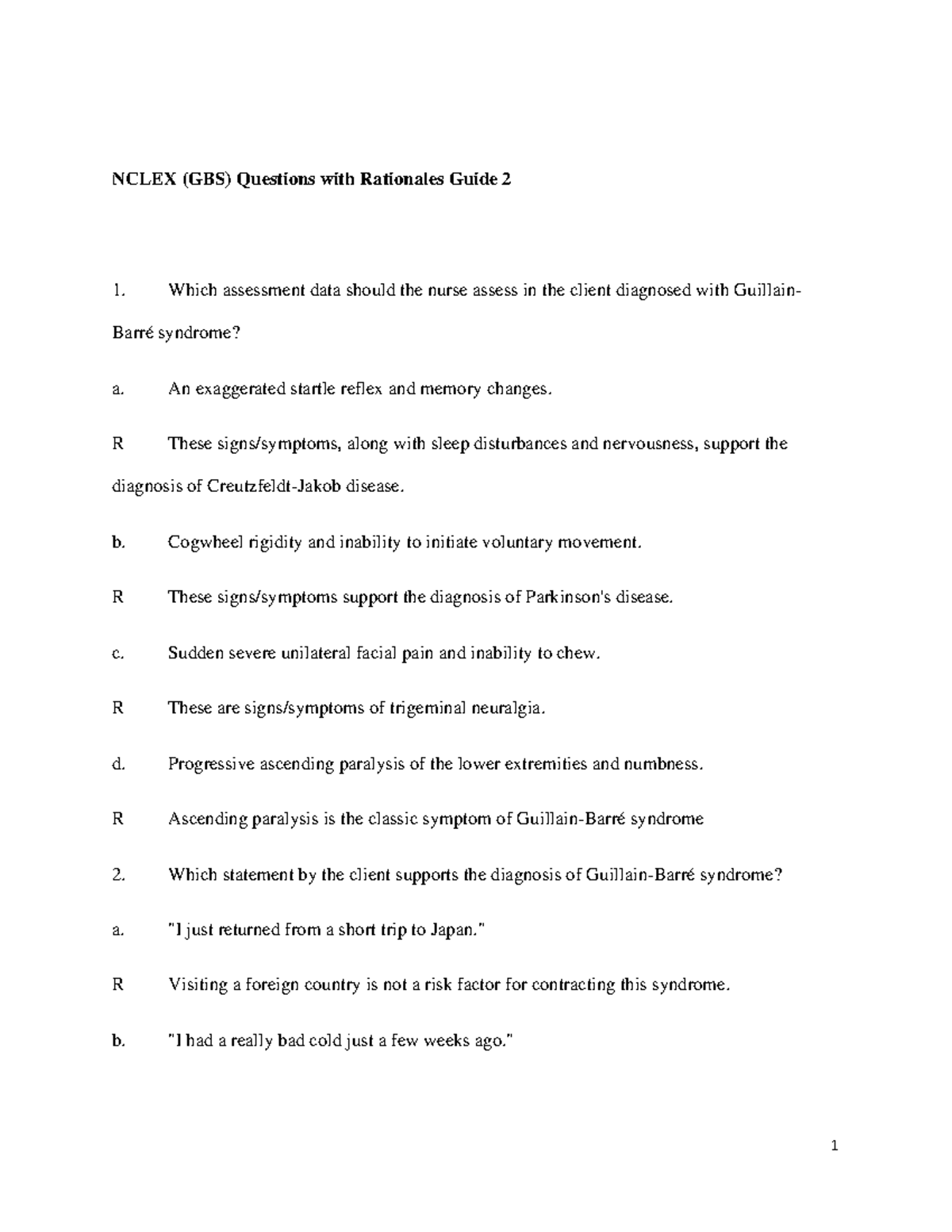 Nclex (GBS) Questions with Rationales Guide 2 - NCLEX (GBS) Questions with Rationales Guide 2 ...