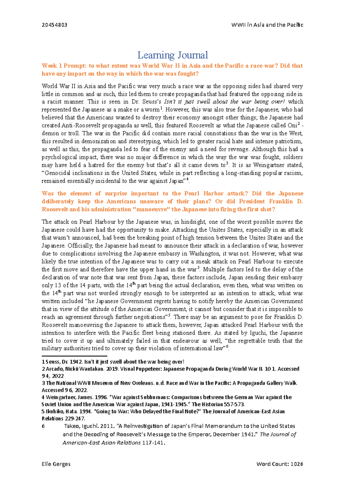 Learning Journal-20454803 - 20454803 WWII in Asia and the Pacific ...