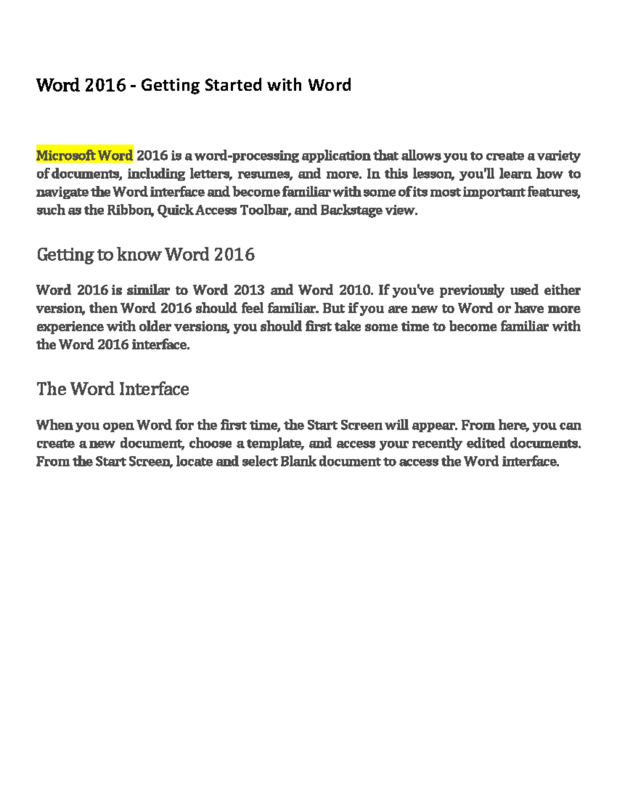 MS-WORD-2016 - Word 2016 - Getting Started with Word - Word 2016 - Getting Started with Word ...