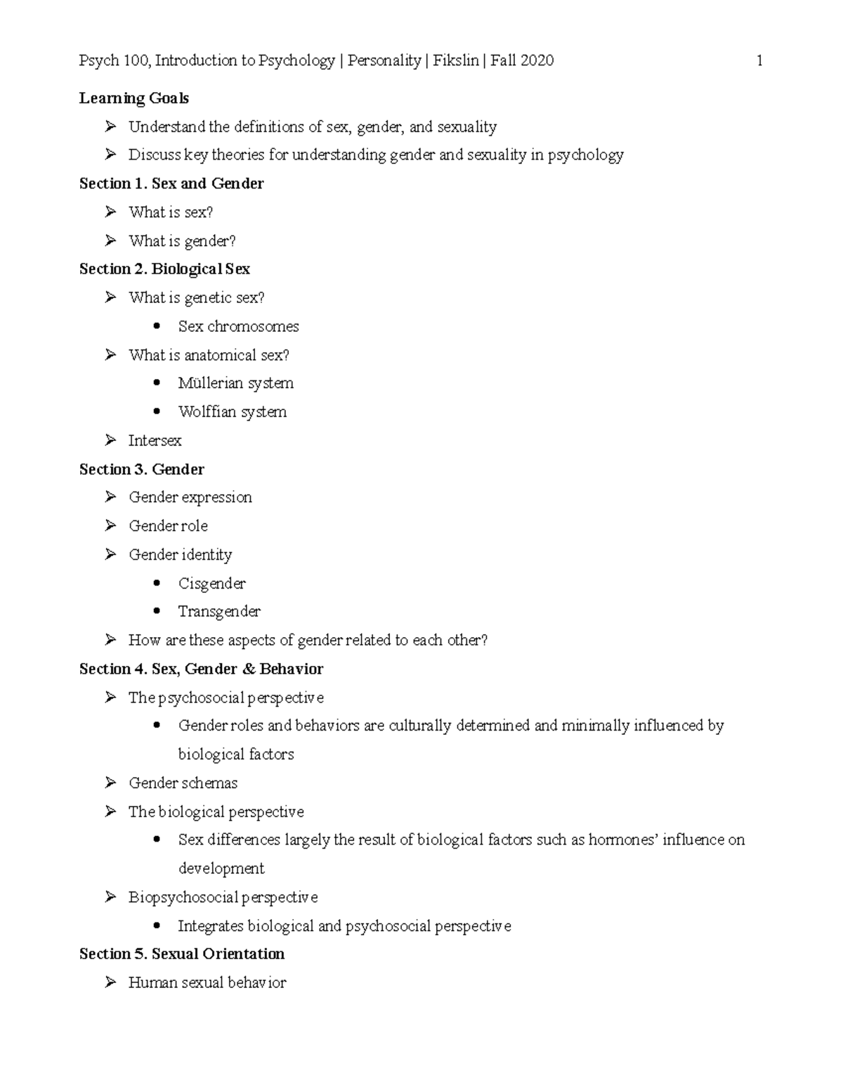 KIT Sex Gender Sexuality 2020 - Psych 100, Introduction to Psychology ...