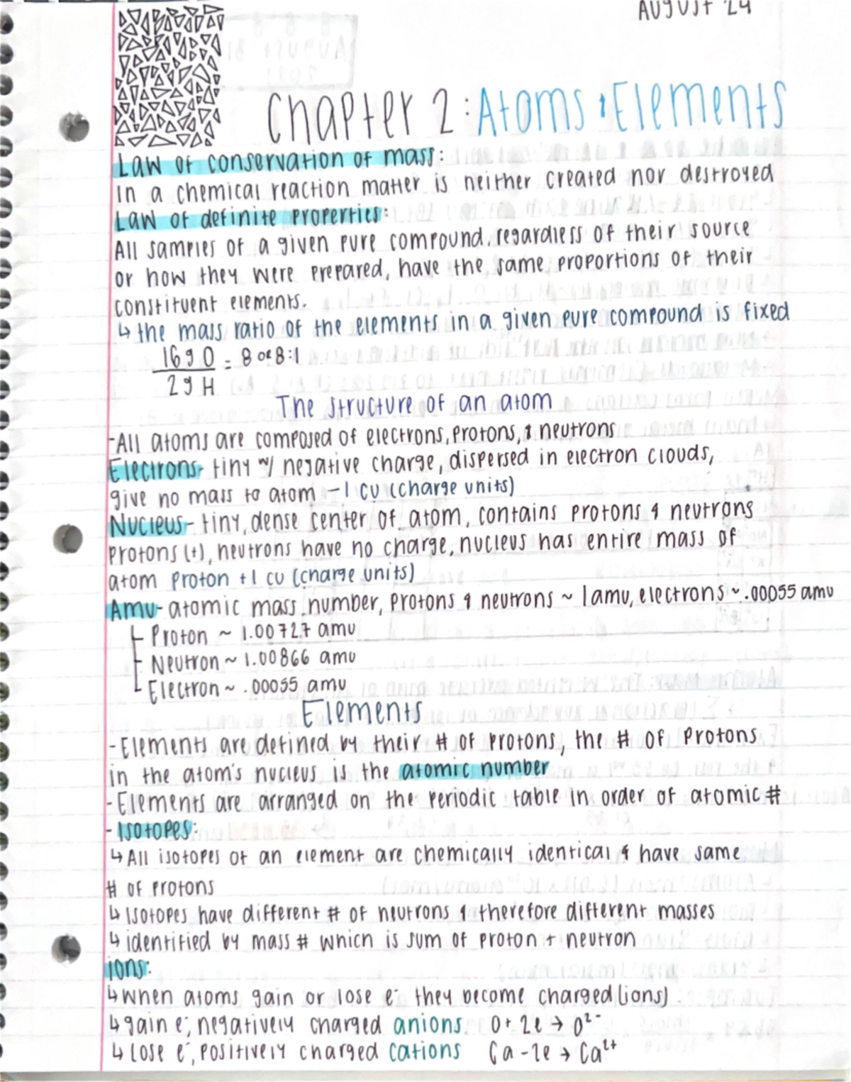 Chapter 2 Notes - AVawAS bv . woe CAD HEY LeANOrN HKALE In a chemicat ...
