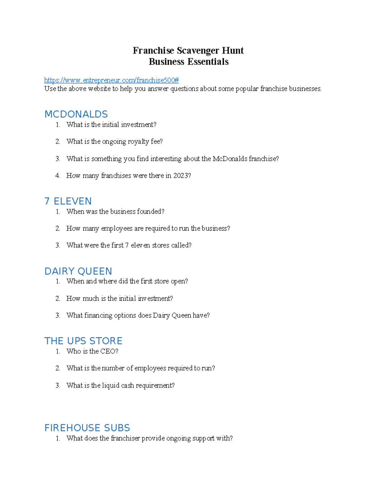 Jalyn Mcdonald - Franchise Scavenger Hunt - Franchise Scavenger Hunt ...