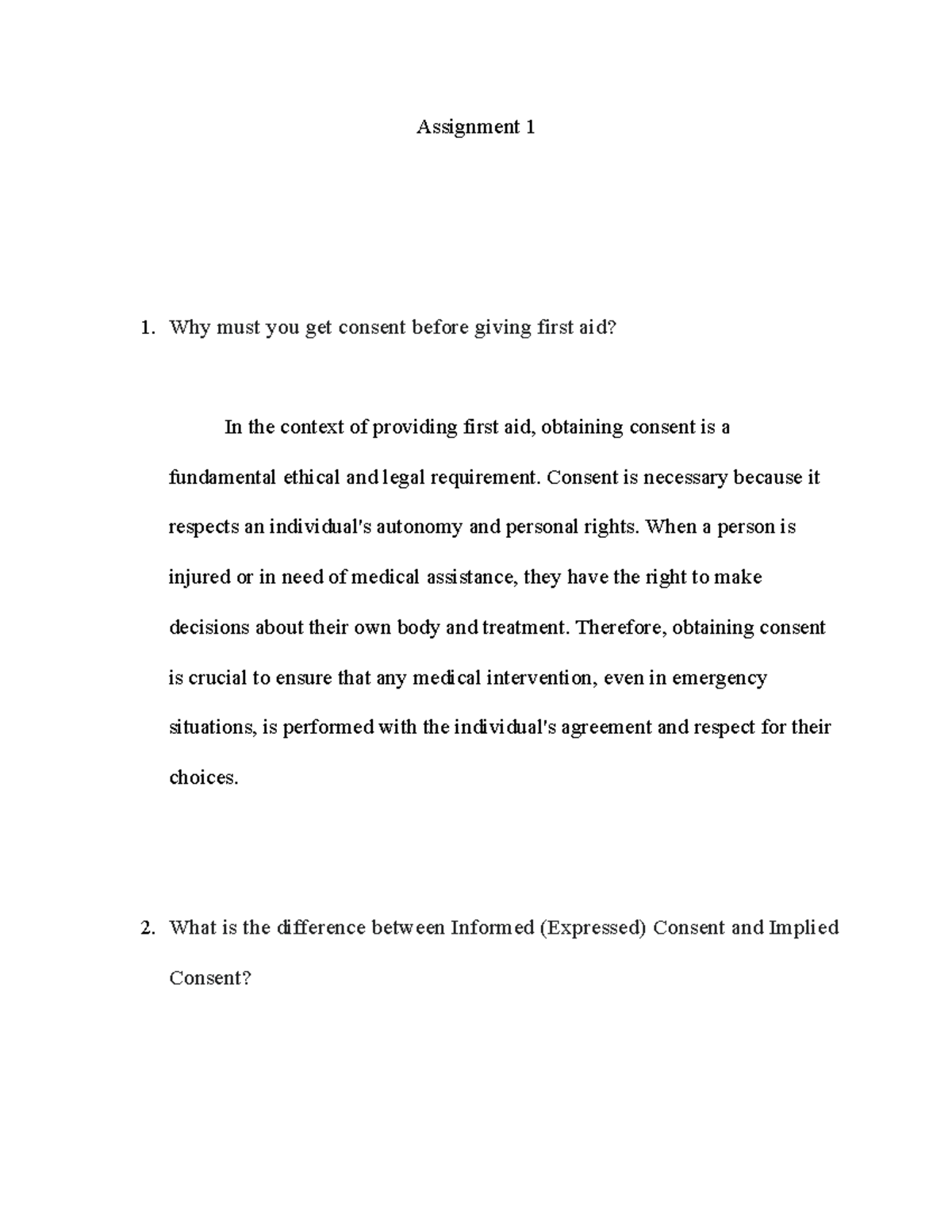 Assignment 1 First Aid and Safety - Assignment 1 Why must you get ...