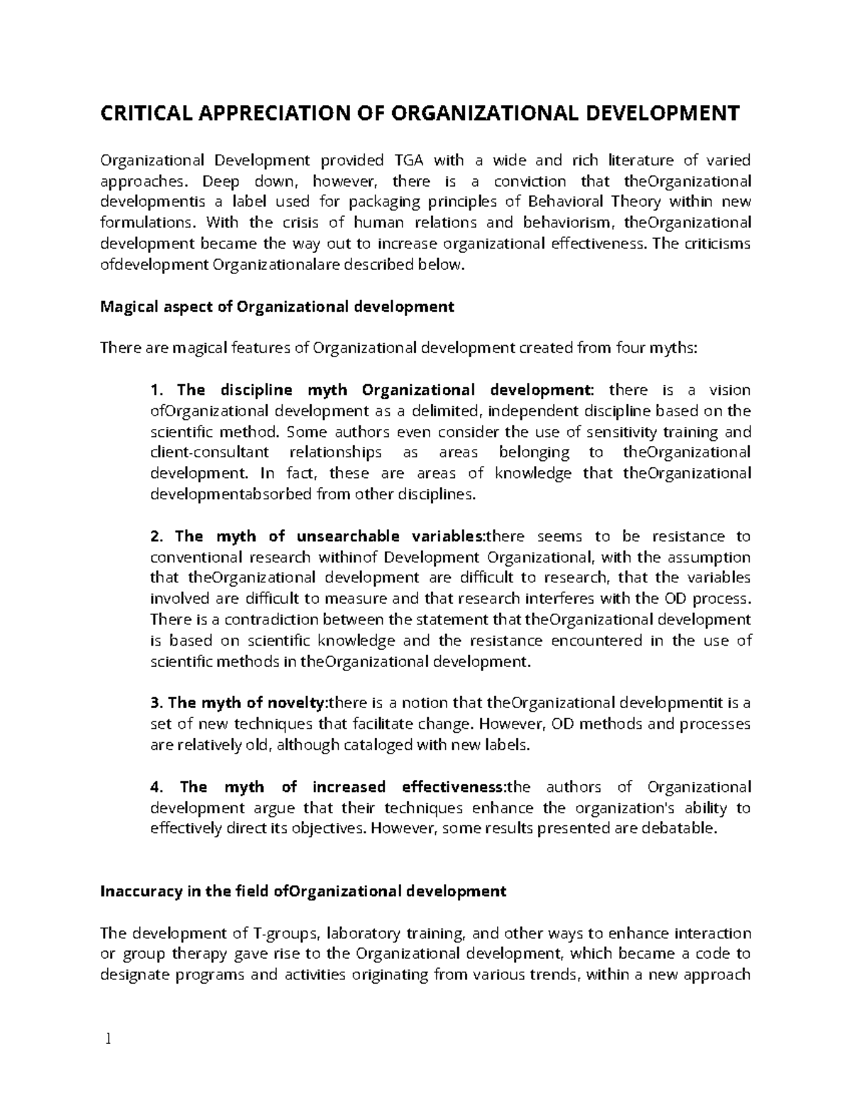 Criticisms about organizational development. - CRITICAL APPRECIATION OF ...