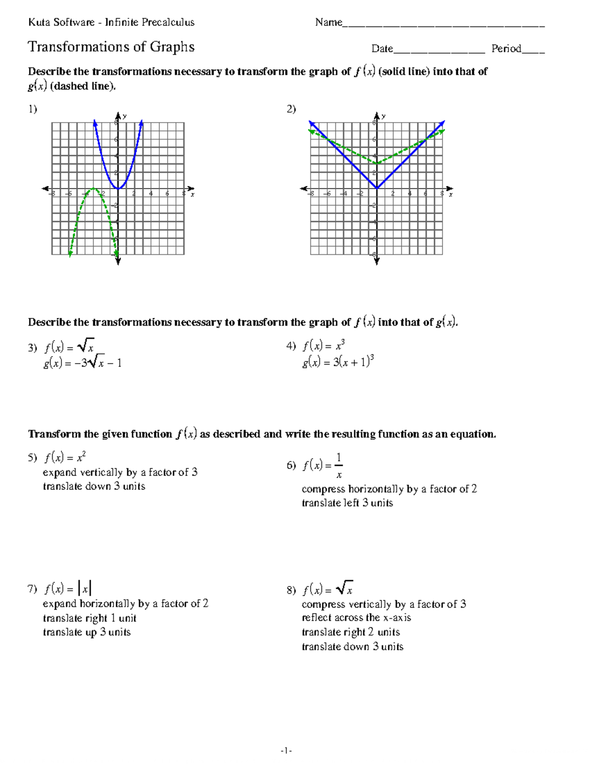 Additional Transformations Practice Problems - ©Q s2u0b1z6M uKMuBtgaT ...