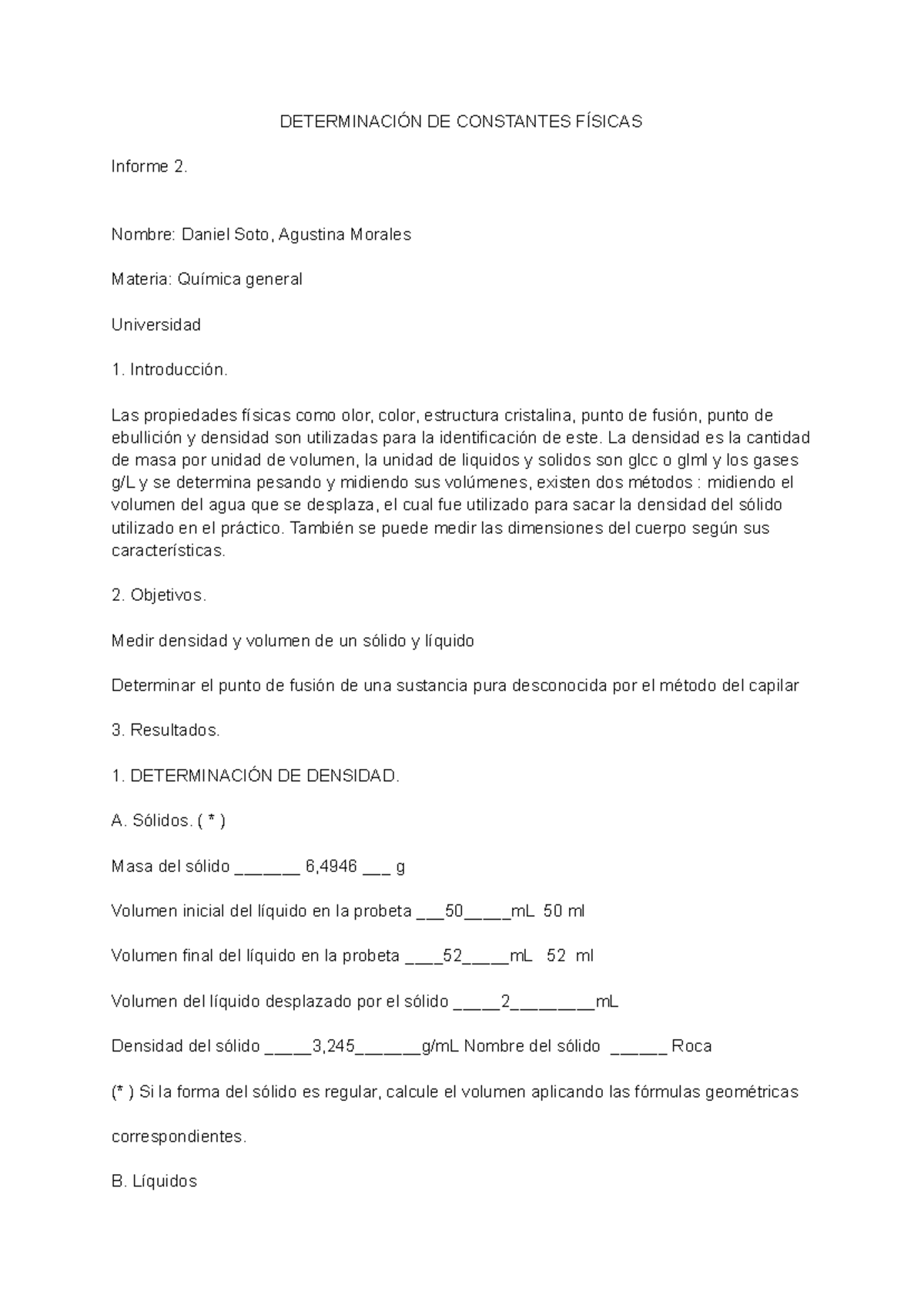 Determinación de constantes físicas - DETERMINACIÓN DE CONSTANTES ...