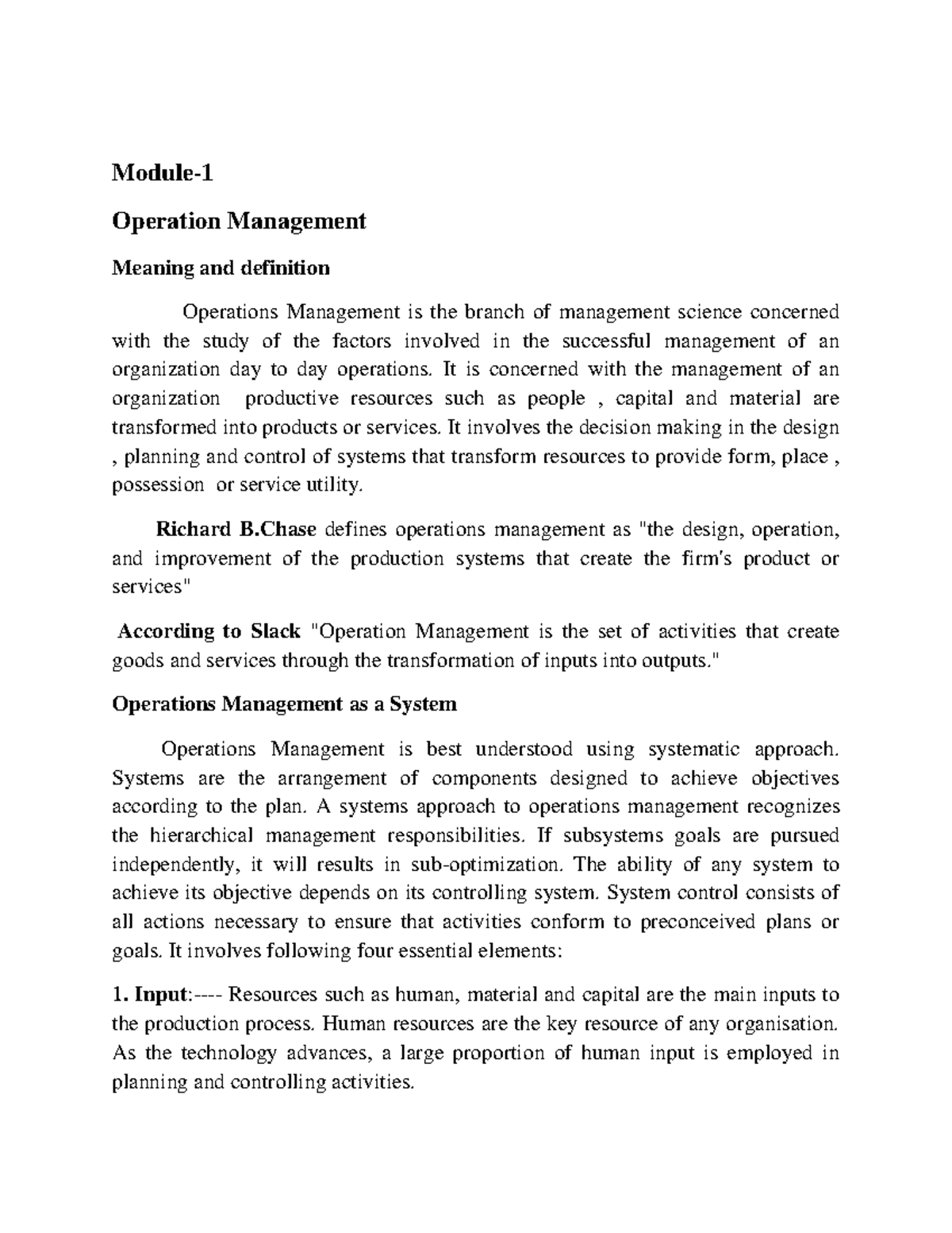Operation management - Lecture notes - Module- Operation Management ...