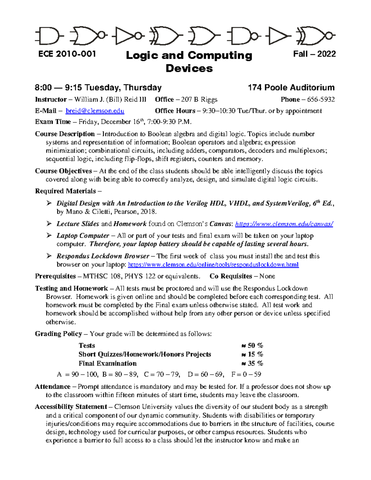 Breid ECE 2010 fall2022 - ECE 201 0 - 001 Logic and Computing Devices ...