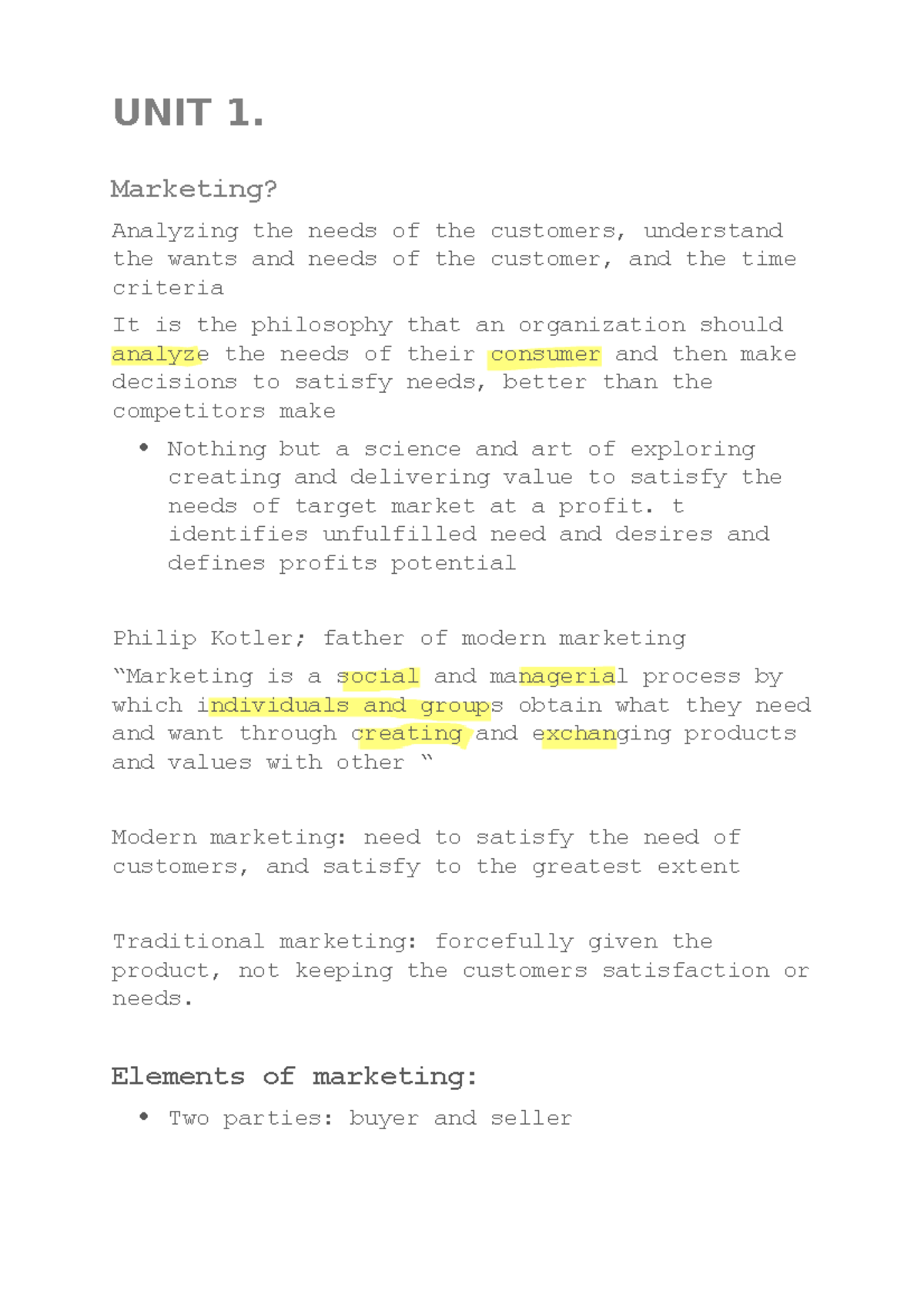 Fundamentals OF Marketing - UNIT 1. Marketing? Analyzing the needs of ...