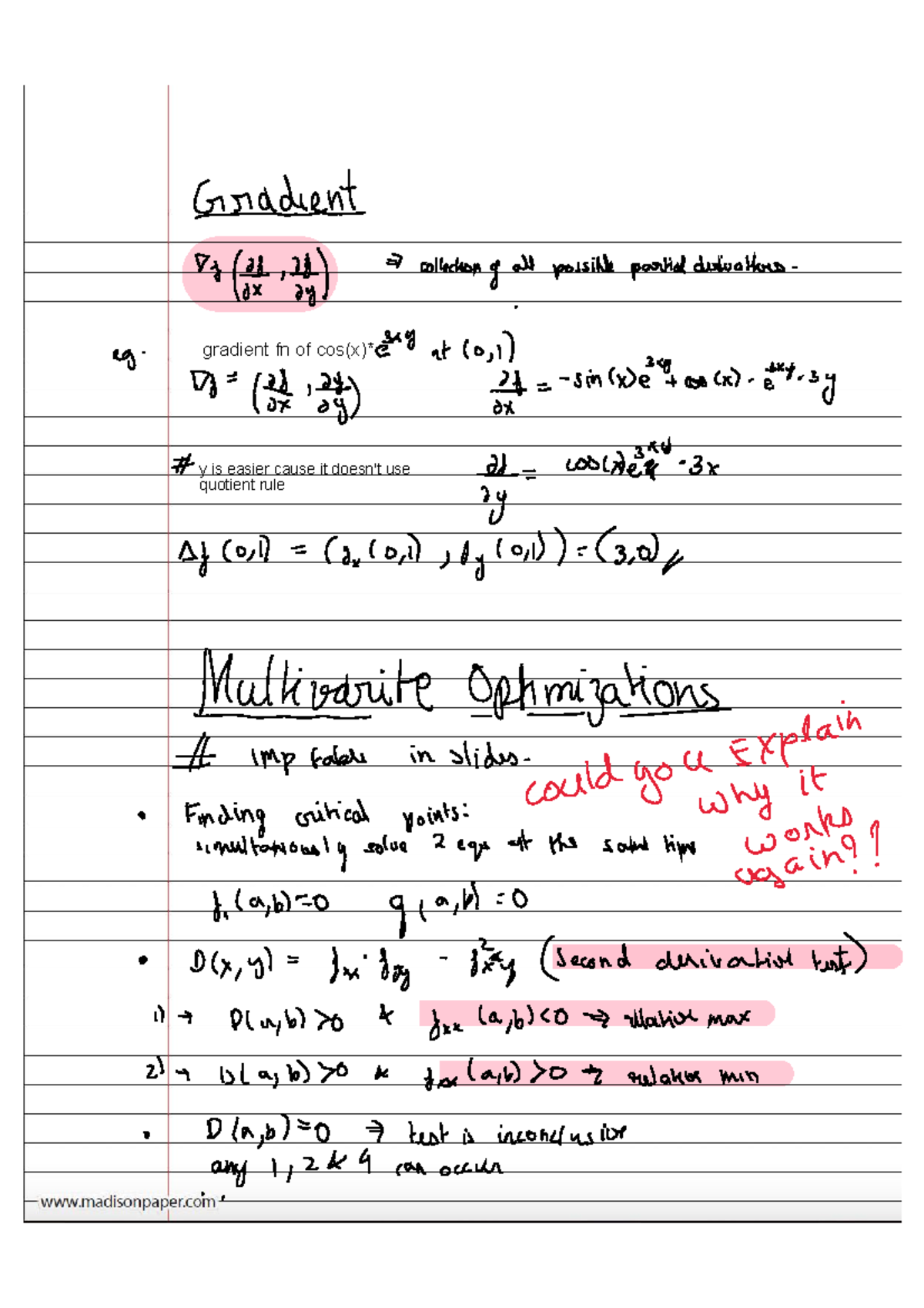 Differential eqs gradient onwards - gradient fn of cos(x)* y is easier ...