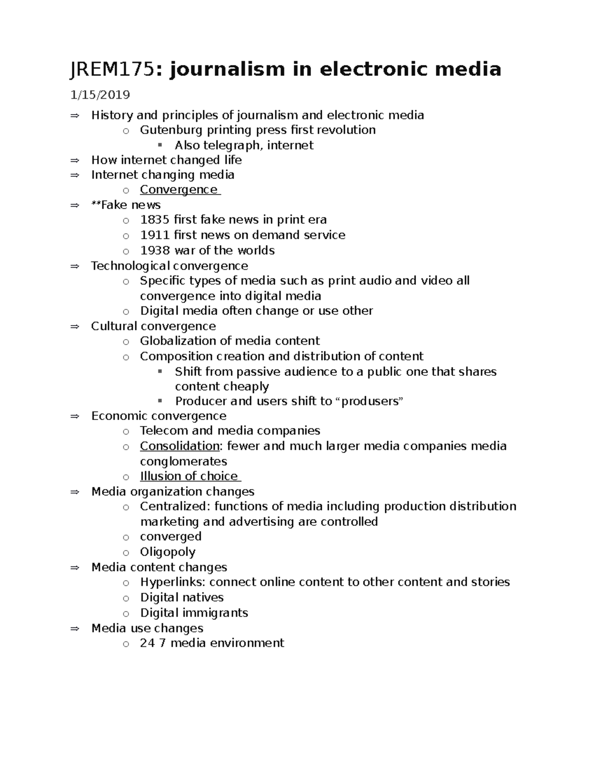 JREM175classnotes - Lecture notes 1-3 - JREM175: journalism in ...