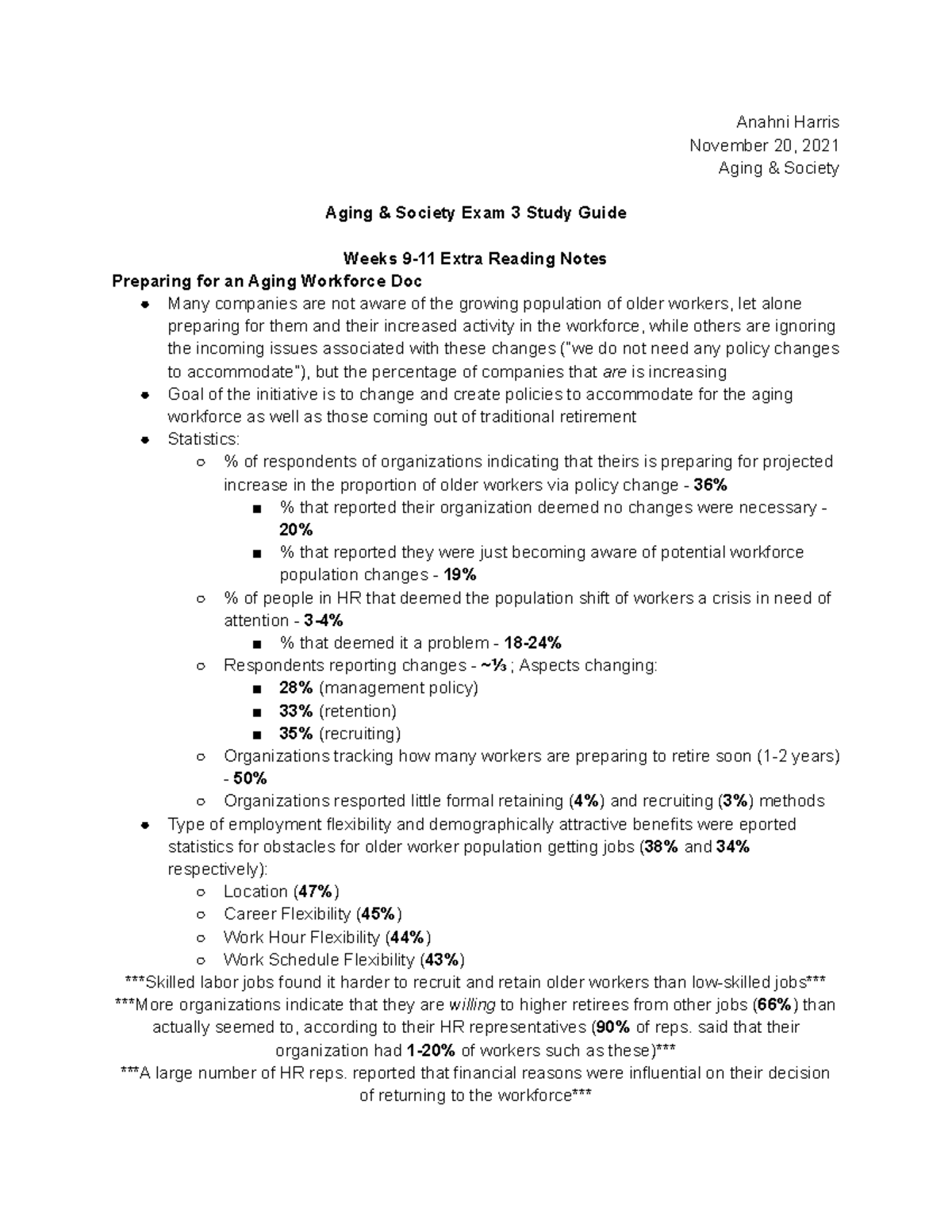 Aging & Society Study Guide 3 - Anahni Harris November 20, 2021 Aging ...