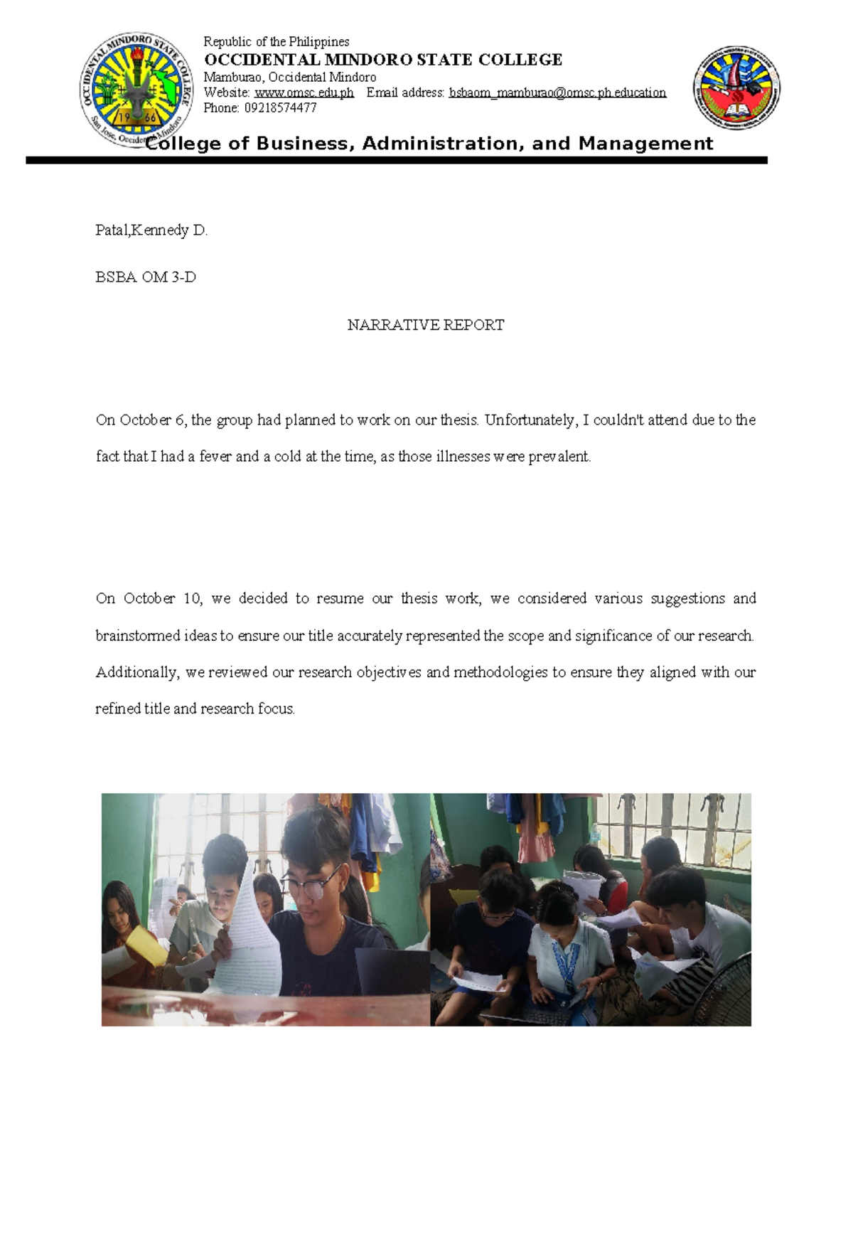 Narrative BR Kennedy - Republic of the Philippines OCCIDENTAL MINDORO ...