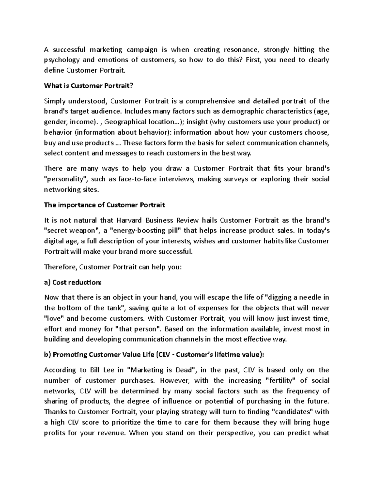 Customer Portrait - Grade: A- A successful marketing campaign is when ...