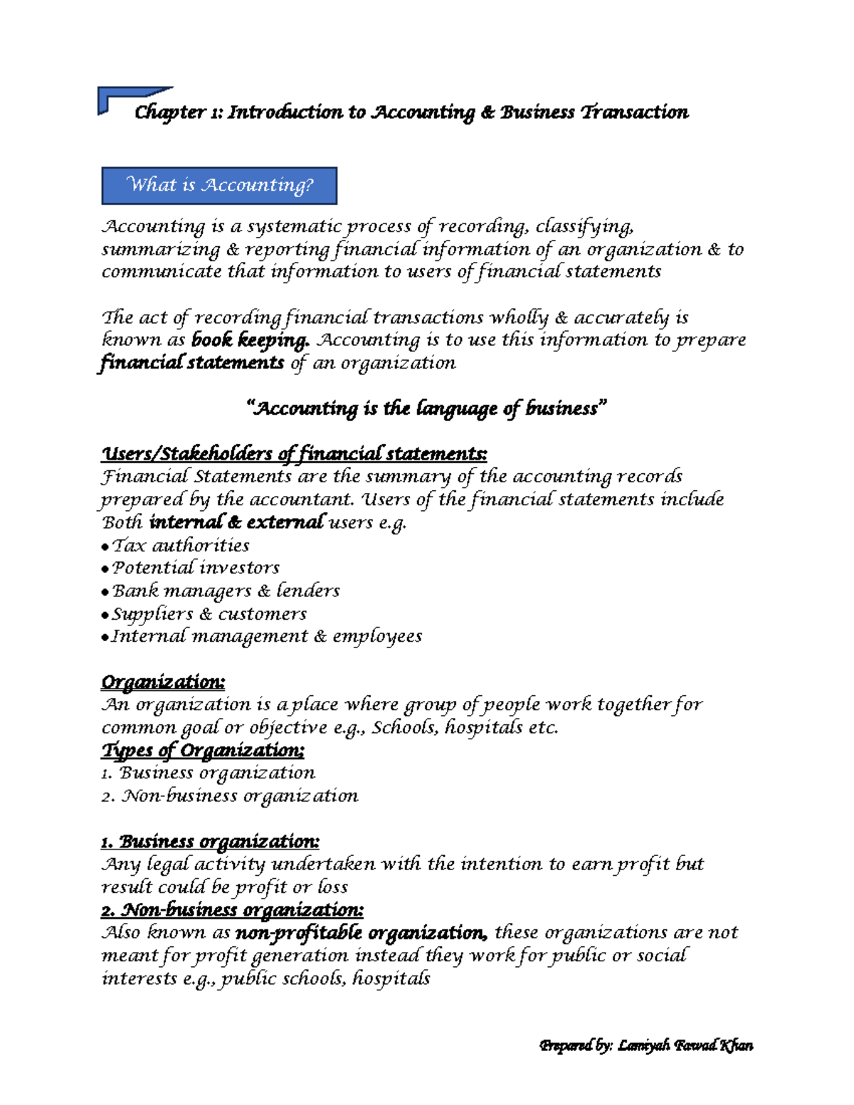 Chap 1 - Ma1 - Chapter 1: Introduction to Accounting & Business ...