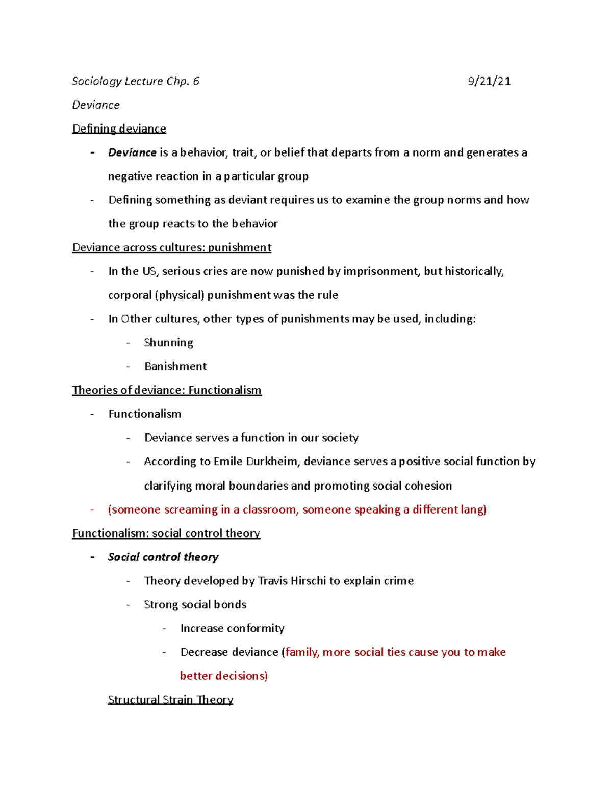 Sociology lecture 6 - detailed notes from class - Sociology Lecture Chp ...