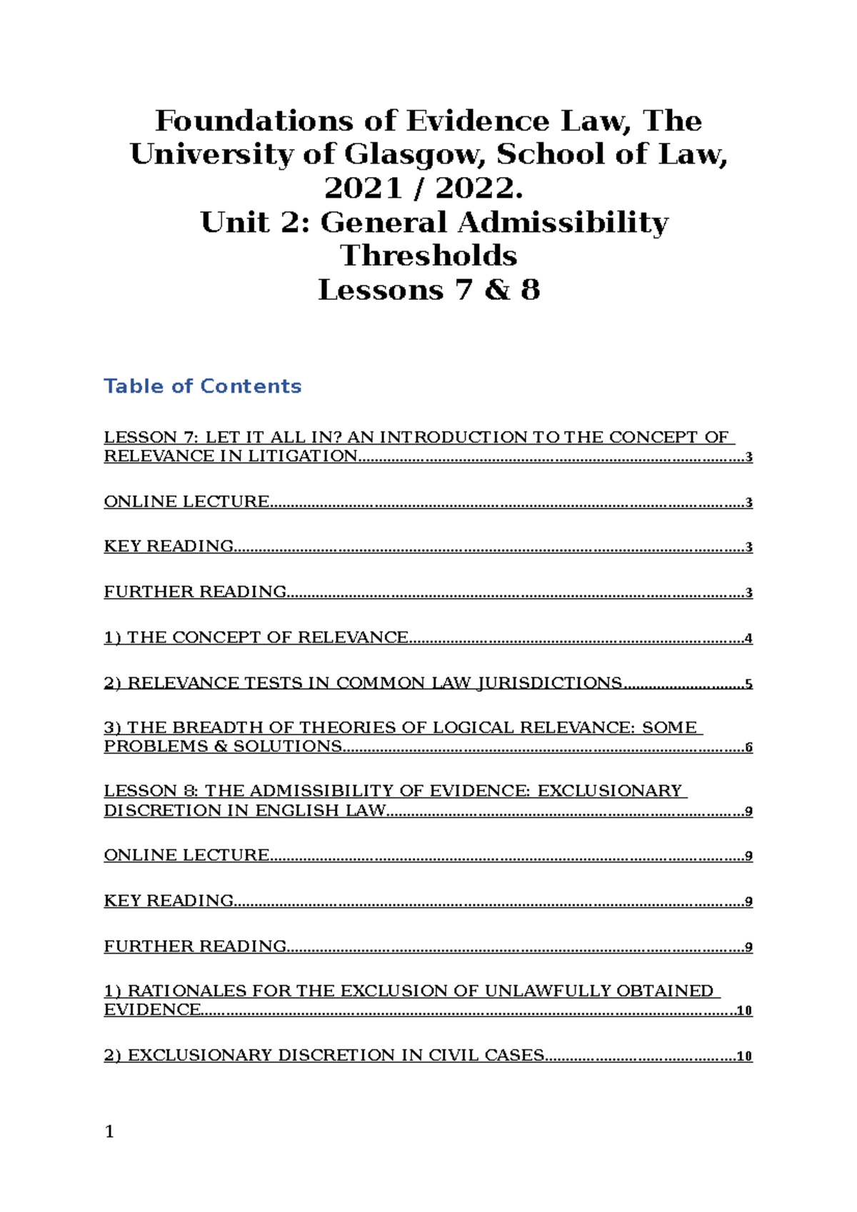 Week 4 Handout - Foundations of Evidence Law, The University of Glasgow ...