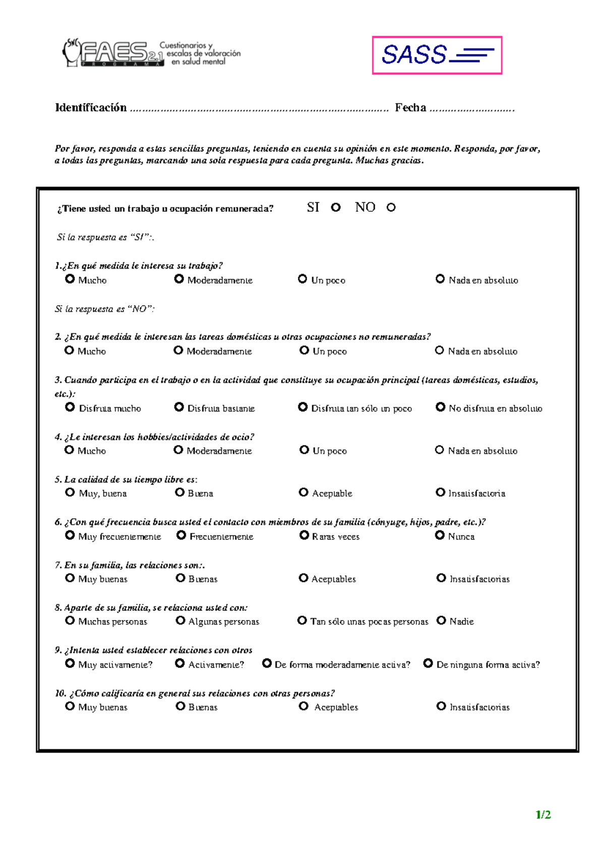 Test-SASS - Guia para la ansiedad social - 1/ SASS Identificación - Studocu