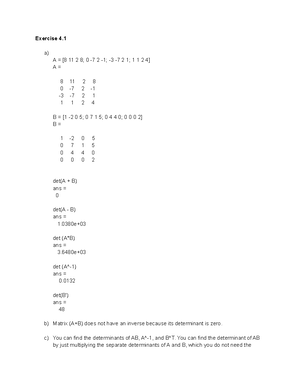 Matlab Homework 4 - MATLAB HOMEWORK 4: Exercise 4: a. Use MATLAB to ...