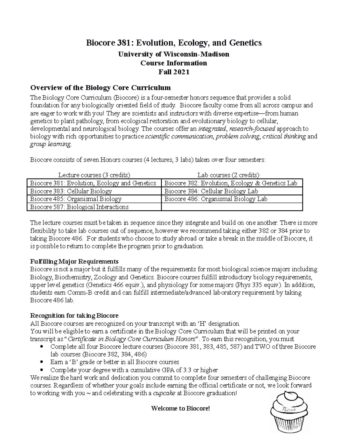 Biocore 381 syllabus Rev 2021 9 5 21 - Biocore 381: Evolution, Ecology ...