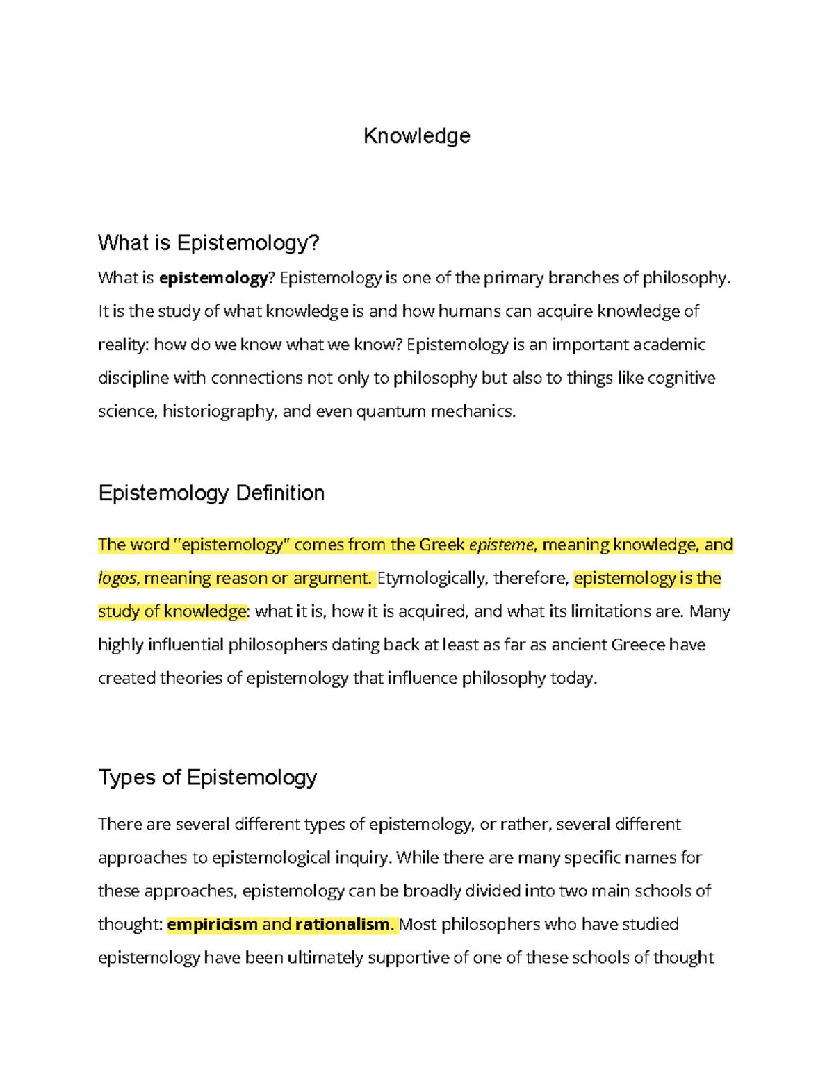 Lecture 5 Knowledge - Collected Note - Knowledge What is Epistemology ...
