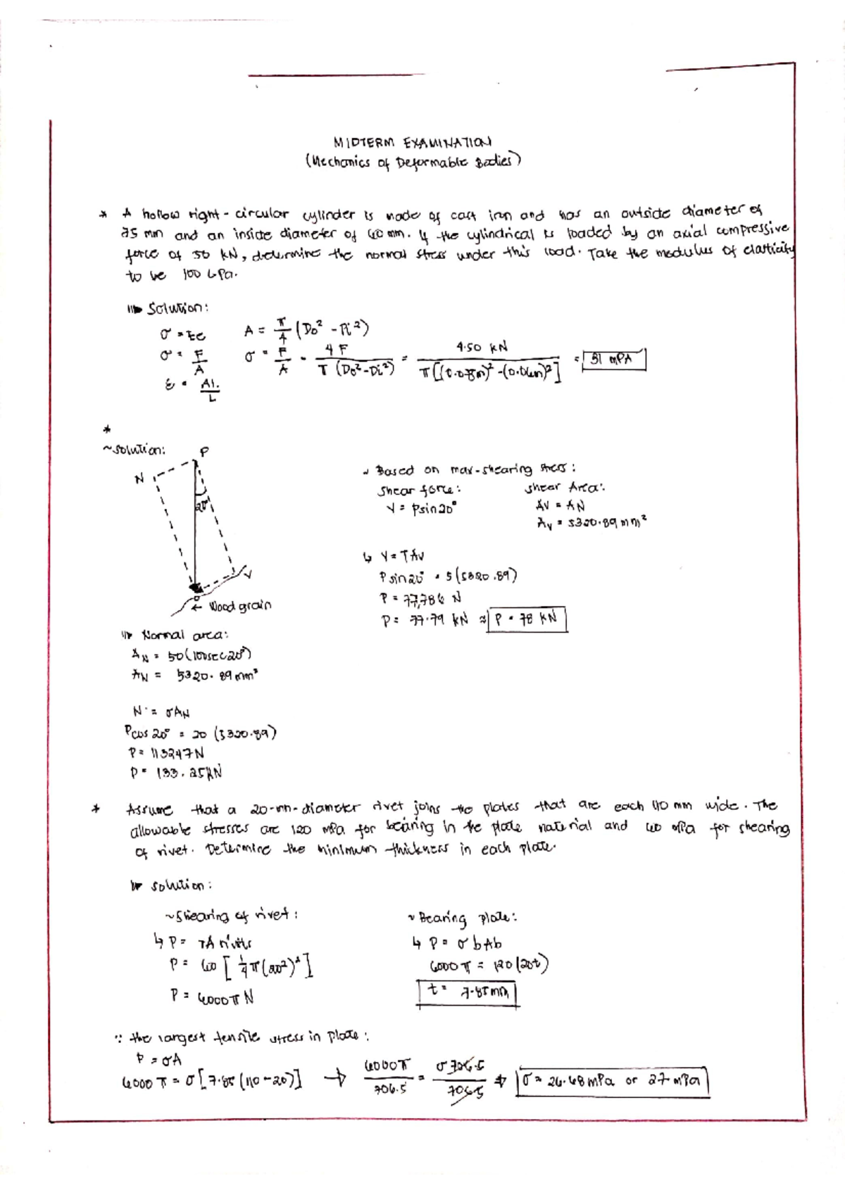 Deformable Mid Exam - Problem solving - Mechanical Engineering - NVSU ...