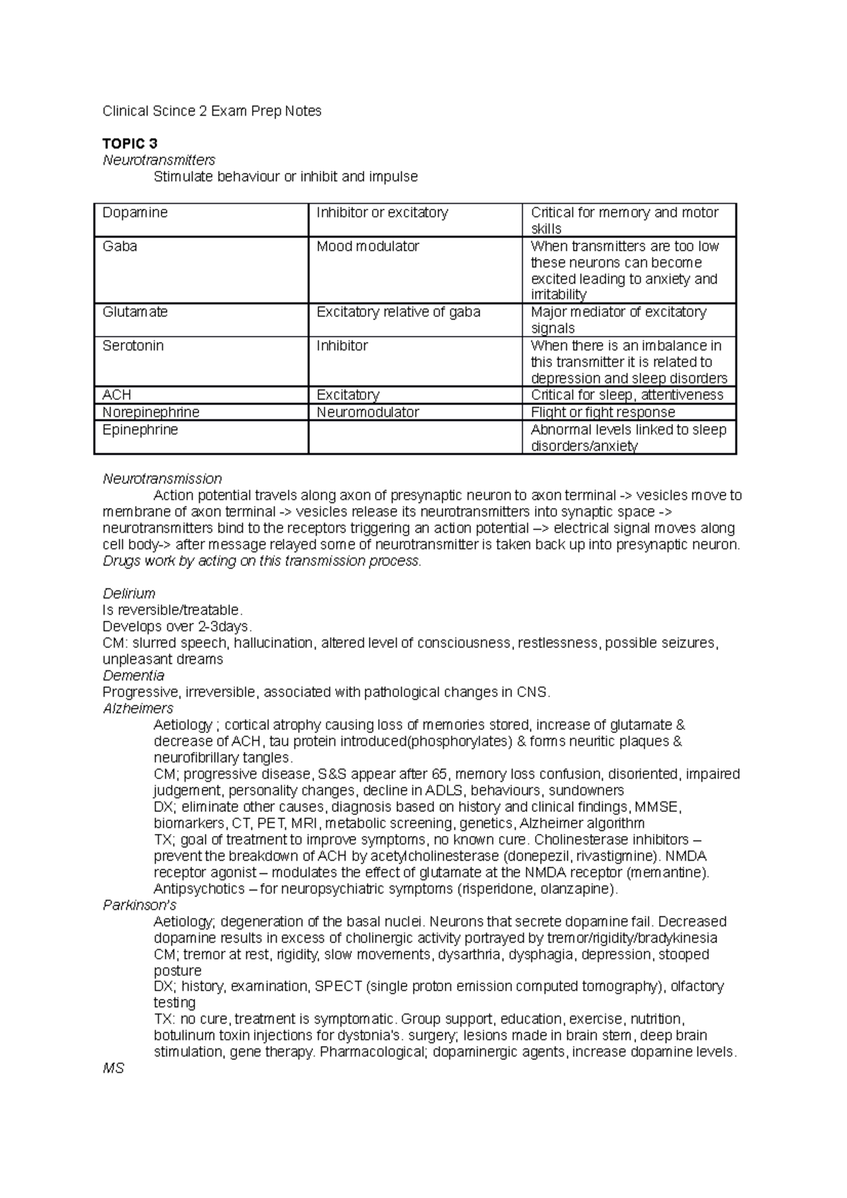 Clinical Scince 2 Exam Prep Notes - Clinical Scince 2 Exam Prep Notes ...
