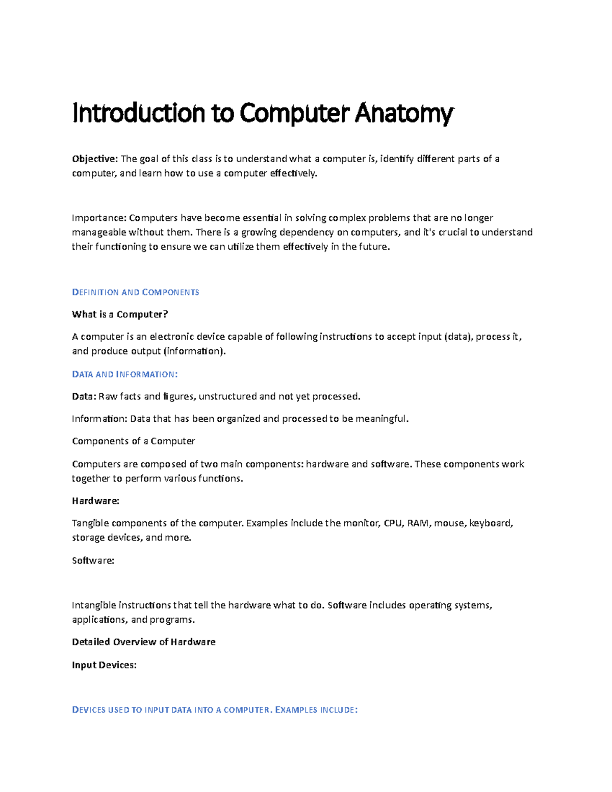 Introduction to Computer Anatomy - Introduction to Computer Anatomy Objective: The goal of this ...