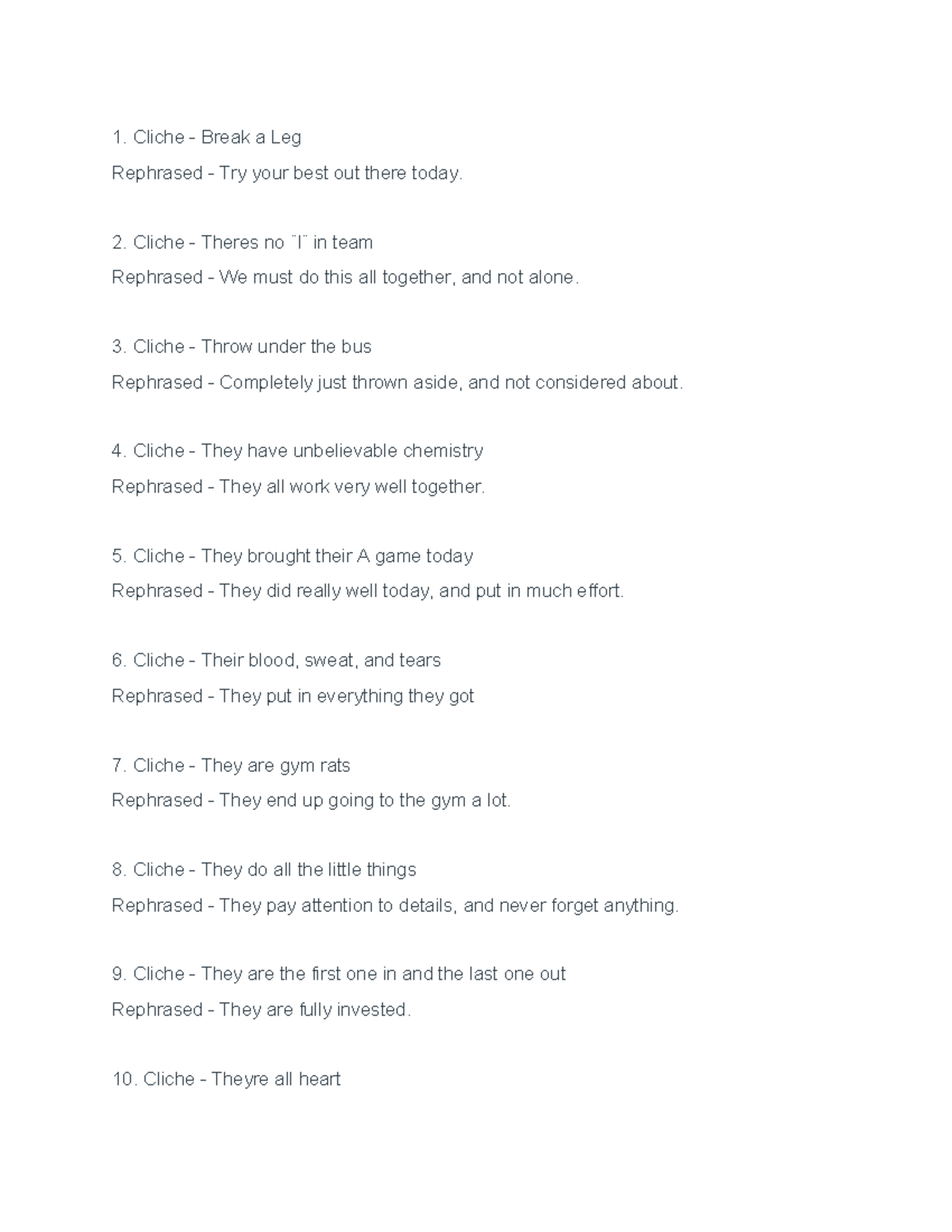 Sports Writing Cliches - Cliche - Break a Leg Rephrased - Try your best ...