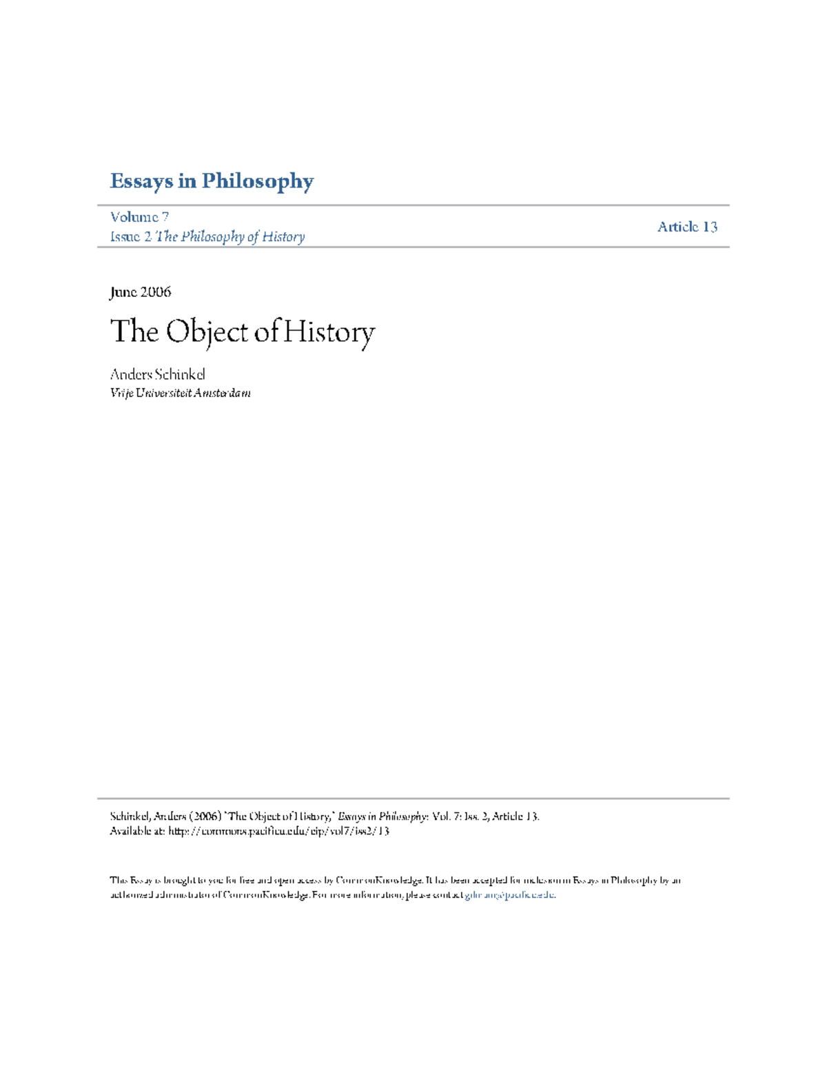 The object of history - Volume 7 Issue 2 The Philosophy of History ...