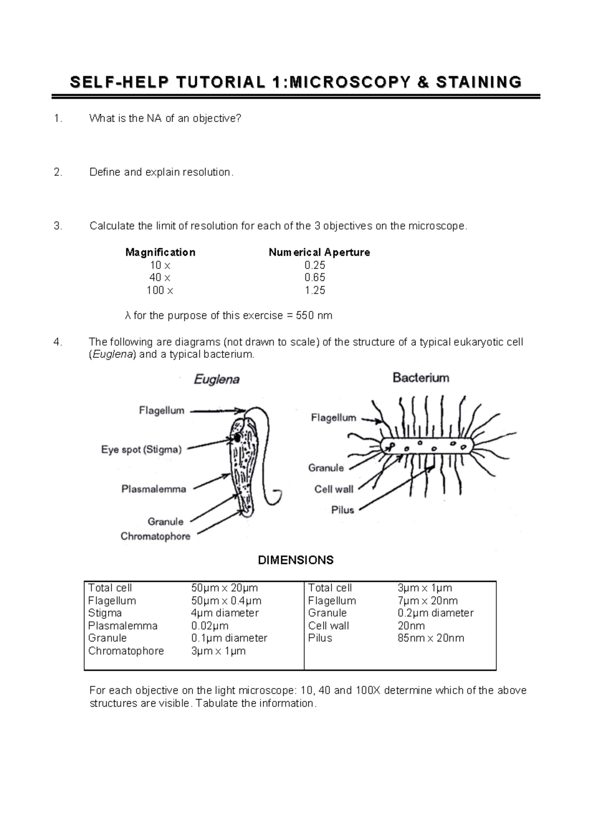 Self-help tutorial 1 - SELF HELP TUTORIAL 1 : MICROSCOPY STAININ G 1 ...