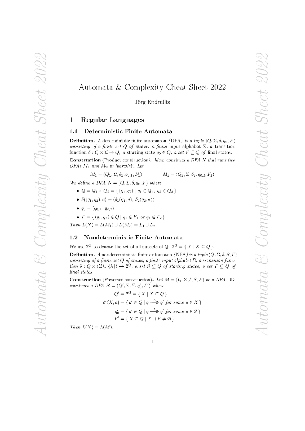 Exam Cheat Sheet - formulas for automata and complexity - Studeersnel