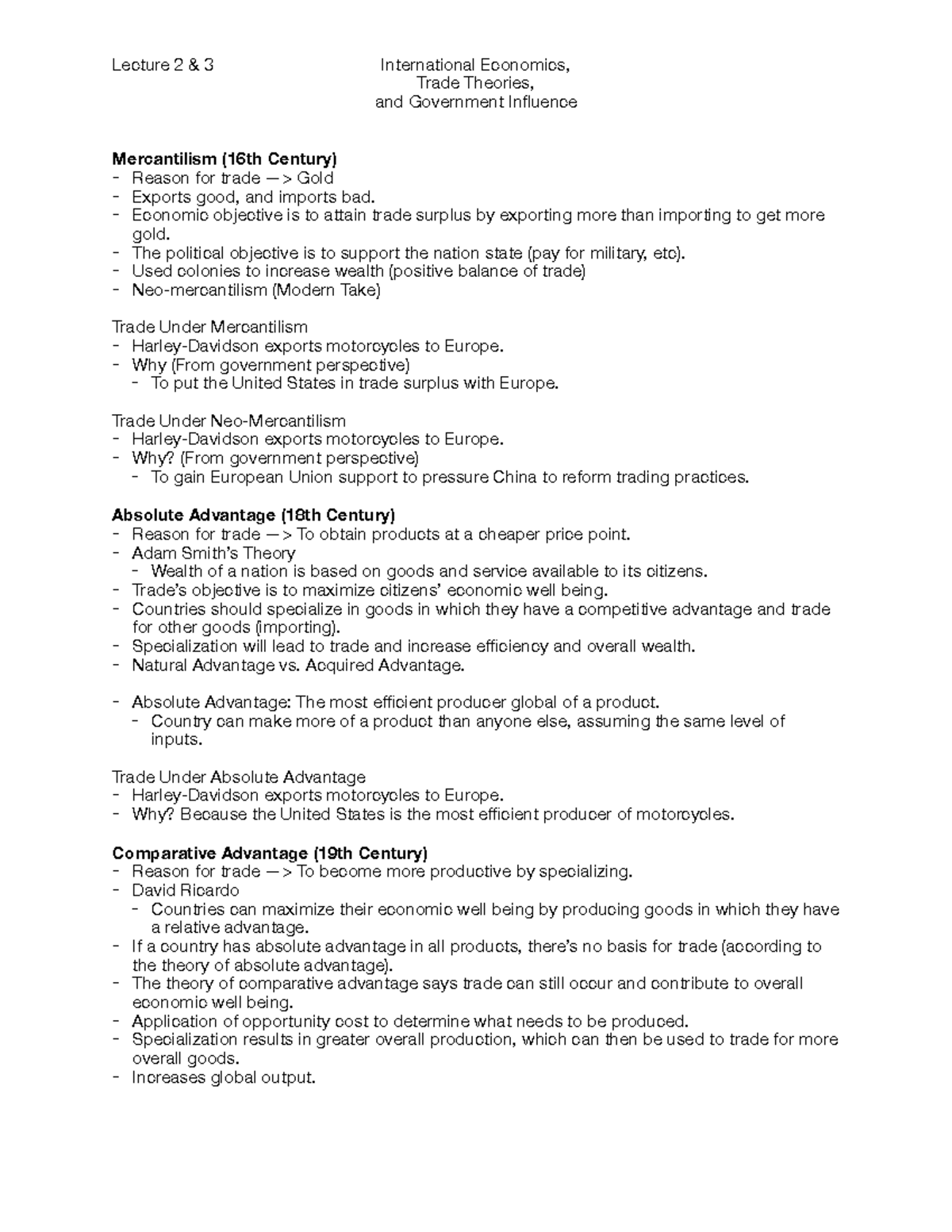 Lecture 2/3 Notes - Lecture 2 & 3 International Economics, Trade ...