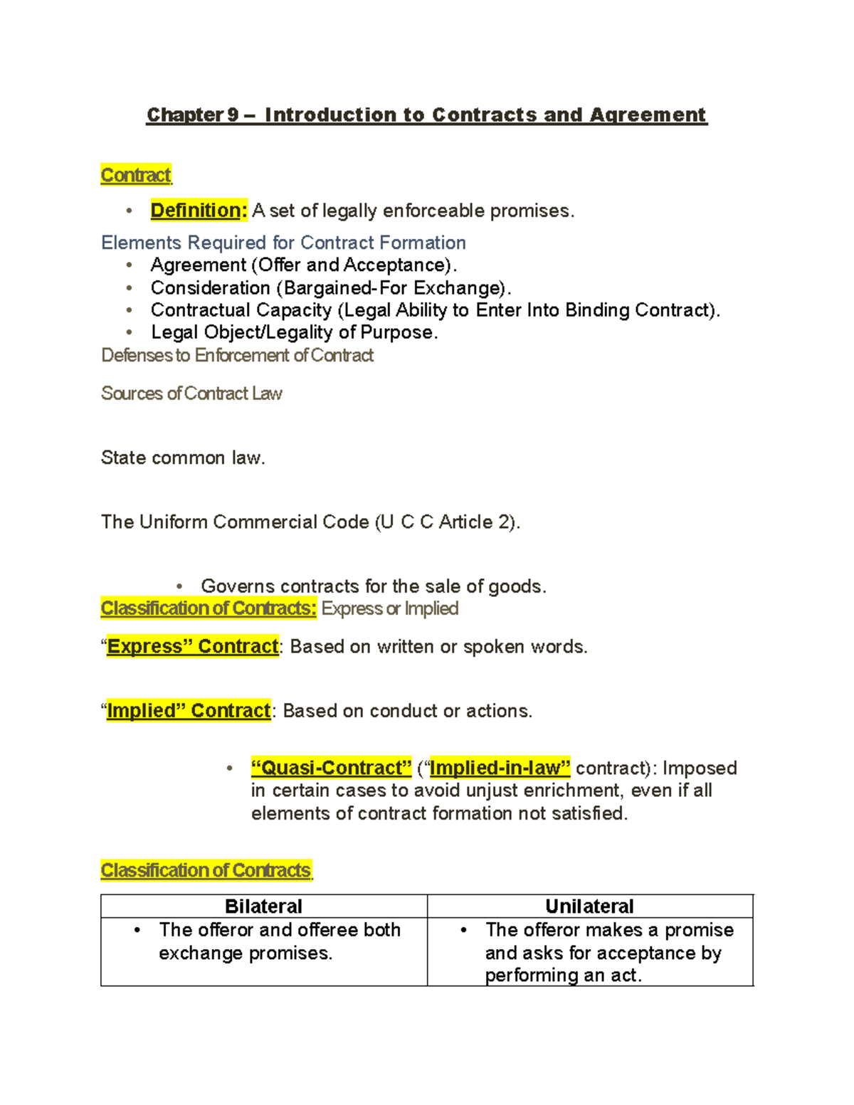 Ch 9 PPt Slide Notes - Chapter 9 - Introduction to Contracts and ...