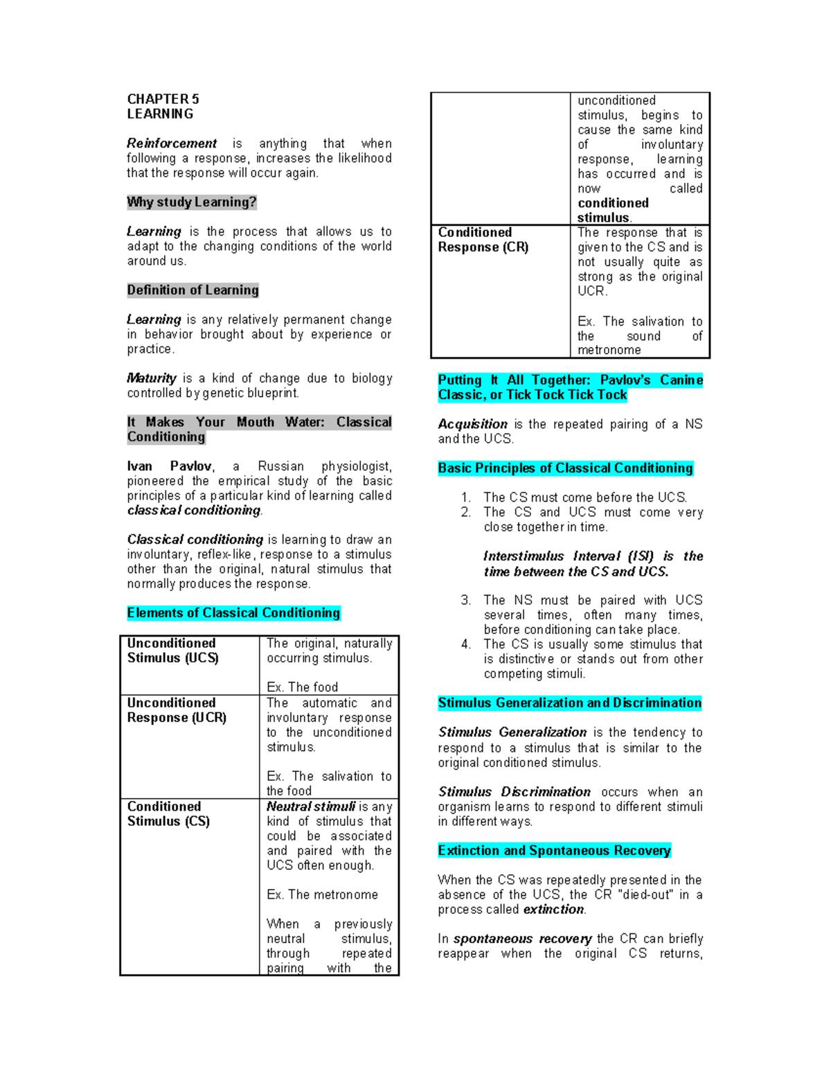 Chapter 5 - Learning - CHAPTER 5 LEARNING Reinforcement is anything ...