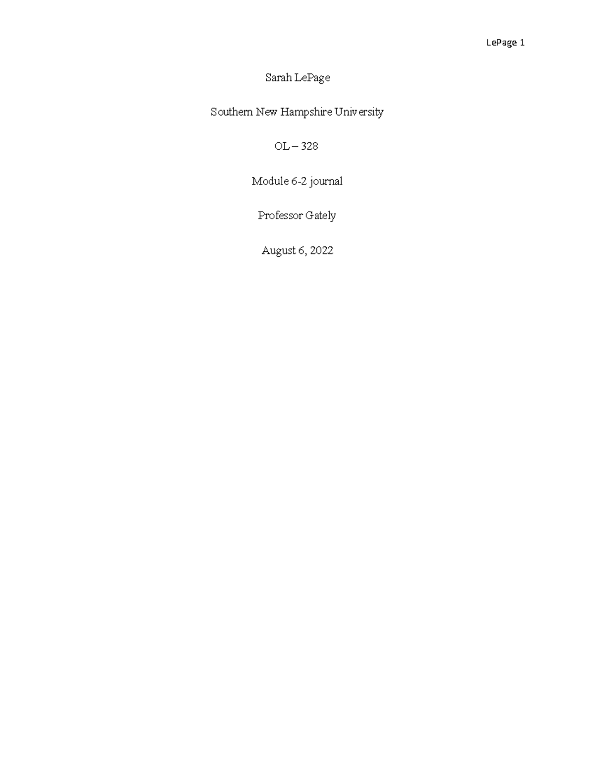 OL-328 6-2 journal - Sarah LePage Southern New Hampshire University OL ...