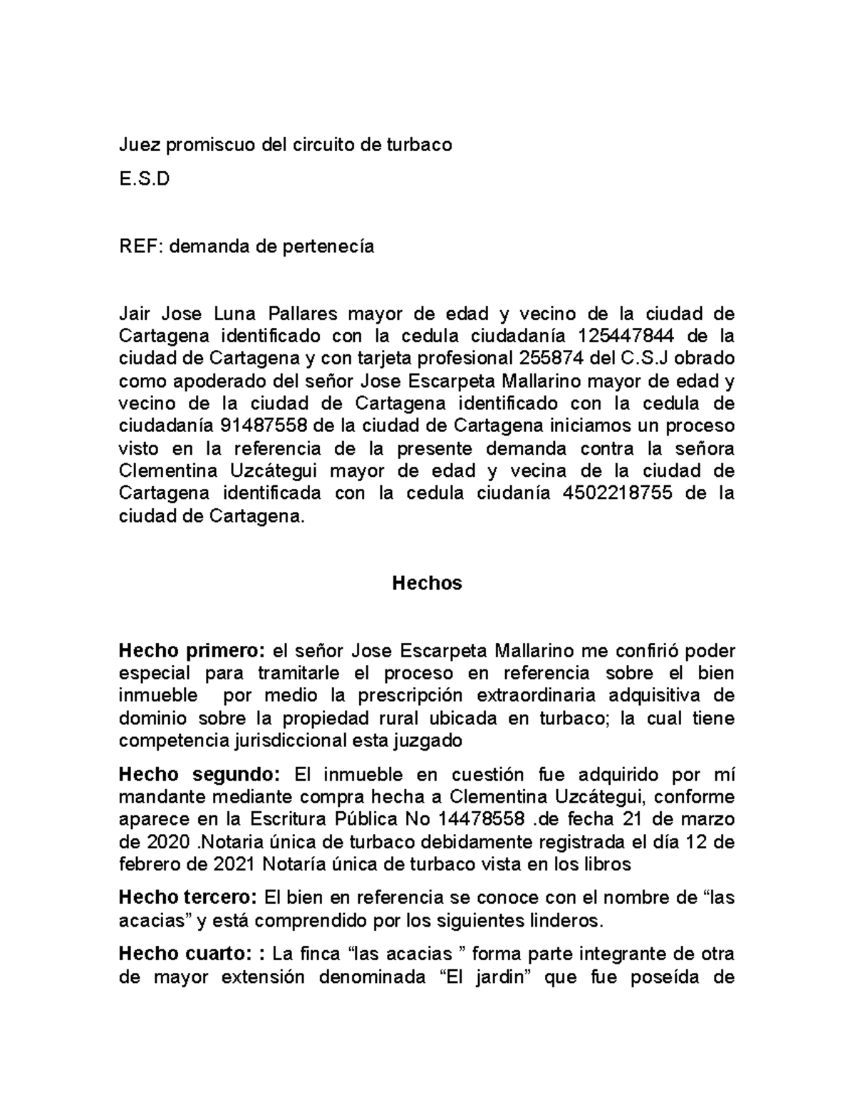 Parcial consultorio III - Juez promiscuo del circuito de turbaco E.S ...