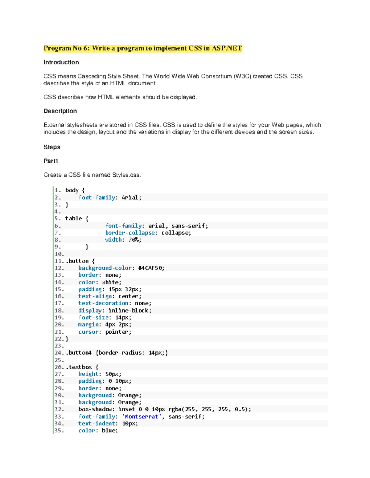 Write a program to implement CSS in ASP - The World Wide Web Consortium ...