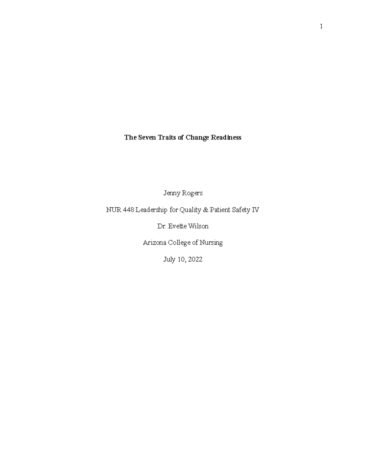 The Seven Traits of Change Readiness - 1 The Seven Traits of Change ...