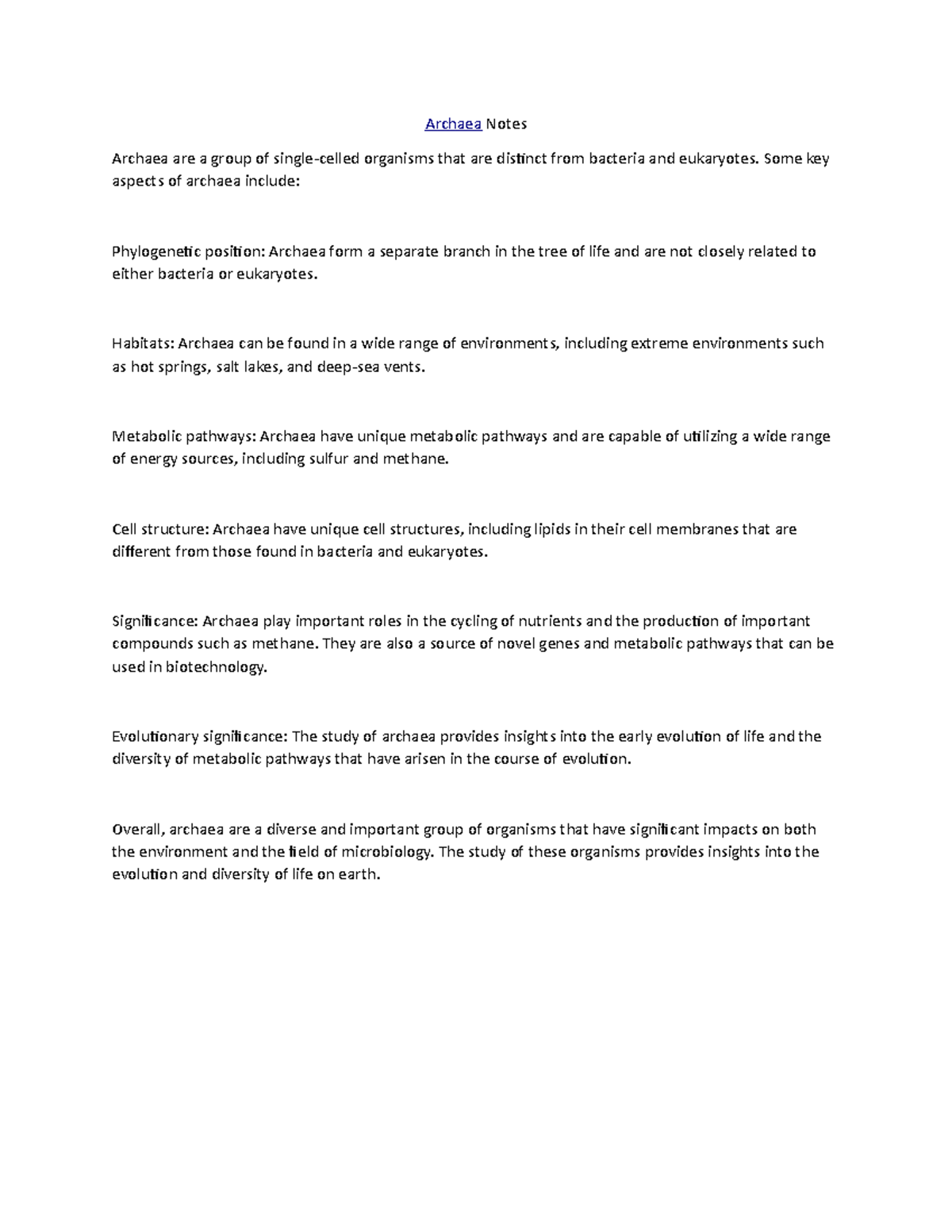 Archaea Notes - Archaea are a group of single-celled organisms that are ...