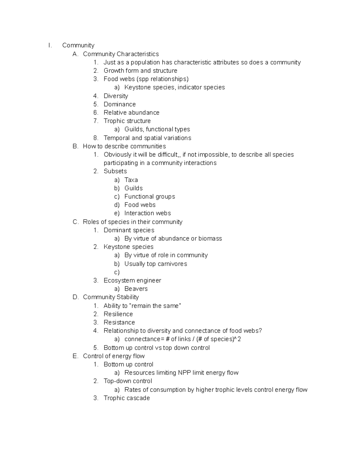 Bisc 302 lectuure notes exam 2 - I. Community A. Community ...