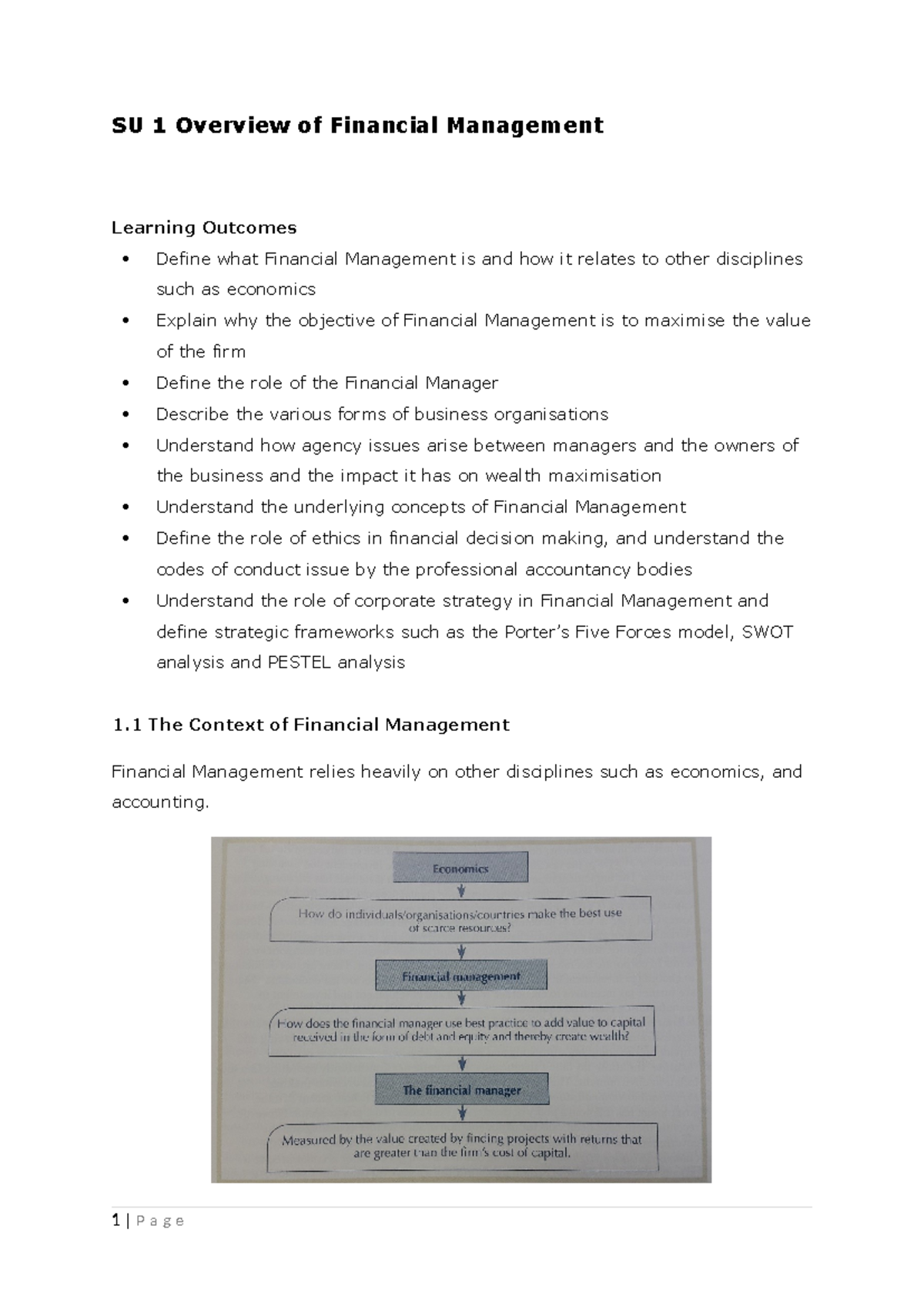 Study Unit 1 Overview of Financial Management - SU 1 Overview of ...