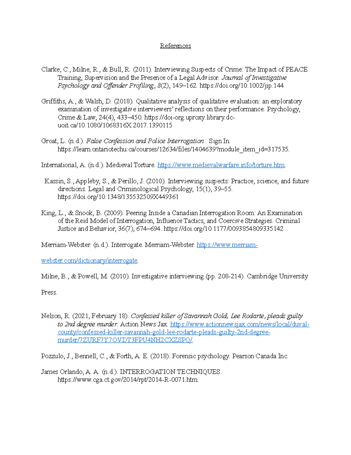 References list Good Copy - References Clarke, C., Milne, R., & Bull, R ...