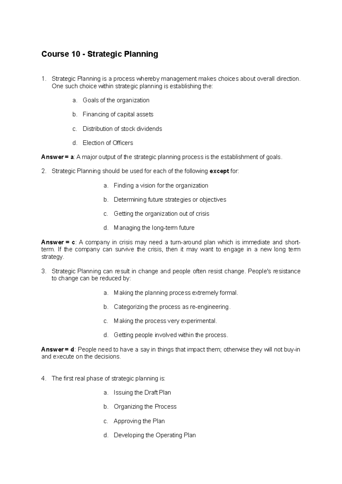 Course 10 - Strategic Planning - Course 10 - Strategic Planning ...