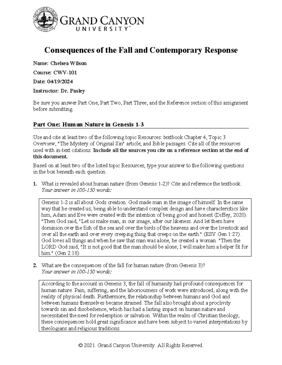 CWV-101-301-RS-T3Conseq Of The Fall Contemporary Response-Online - Consequences of the Fall and ...
