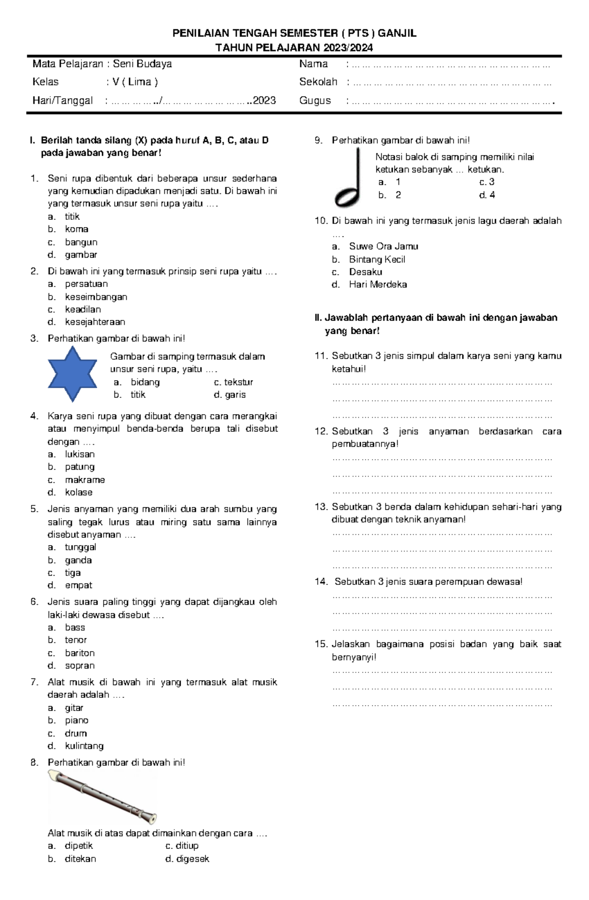 SOAL Penilaian Tengah Semester Ganjil - PENILAIAN TENGAH SEMESTER ( PTS ) GANJIL TAHUN PELAJARAN ...