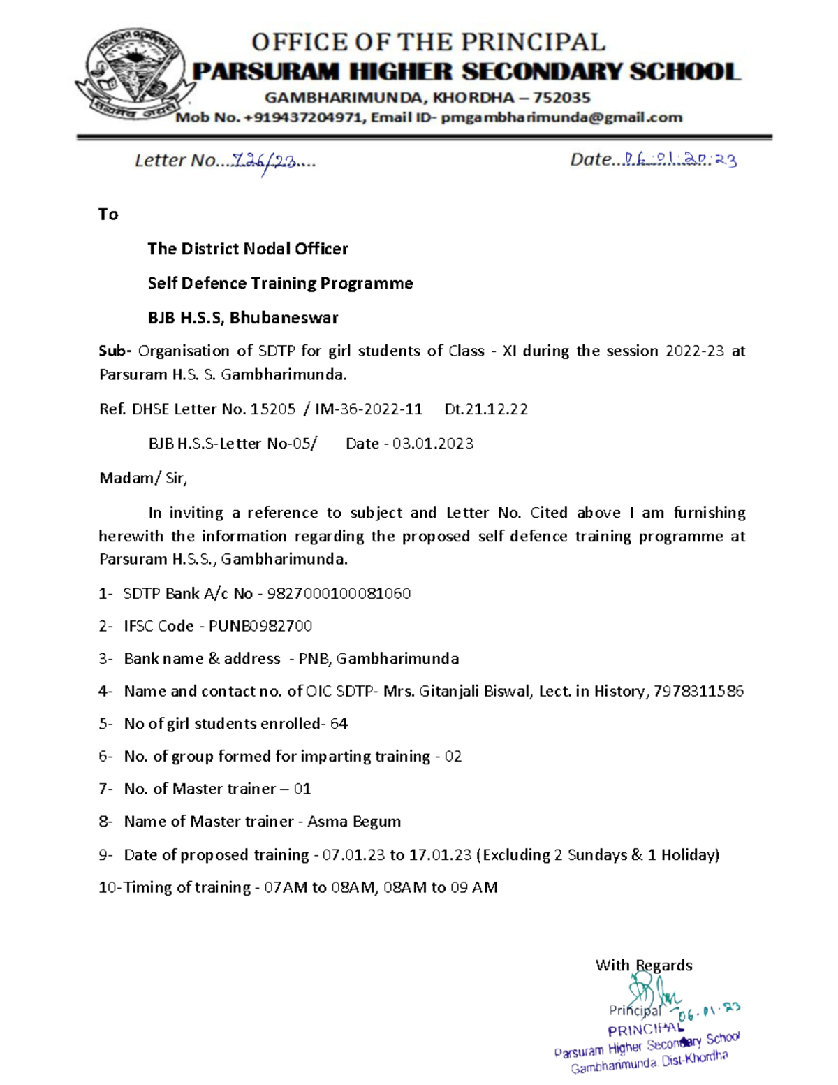 STDP Letter - To The District Nodal Officer Self Defence Training ...
