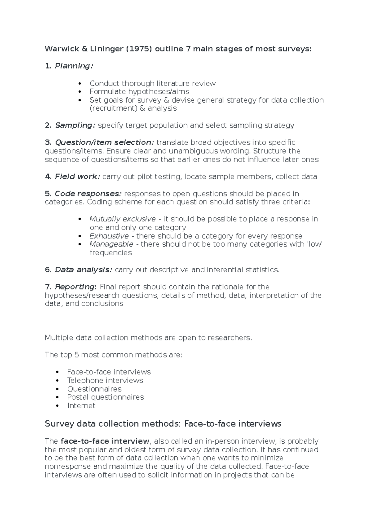 Surveys Lecture Notes - Warwick & Lininger (1975) outline 7 main stages ...